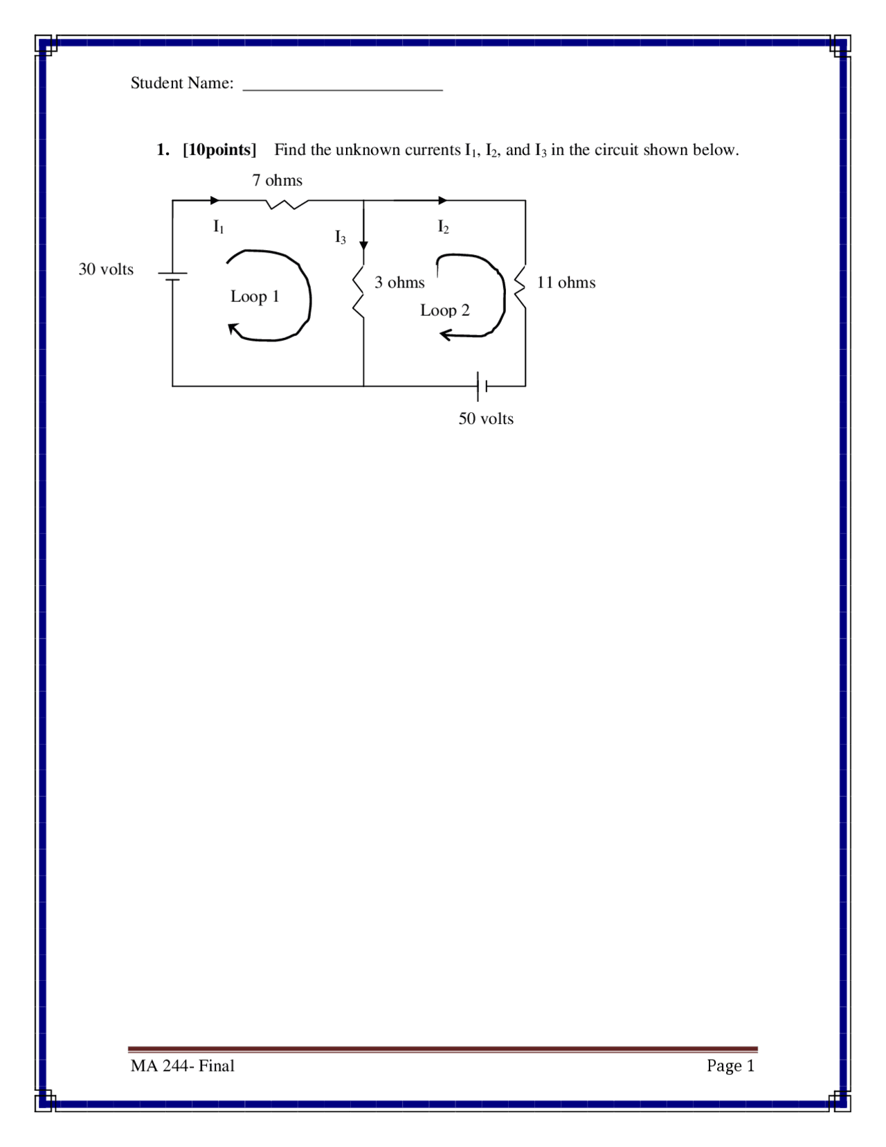 Practice Final Exam Introduction To Linear Algebra Ma 244 Docsity
