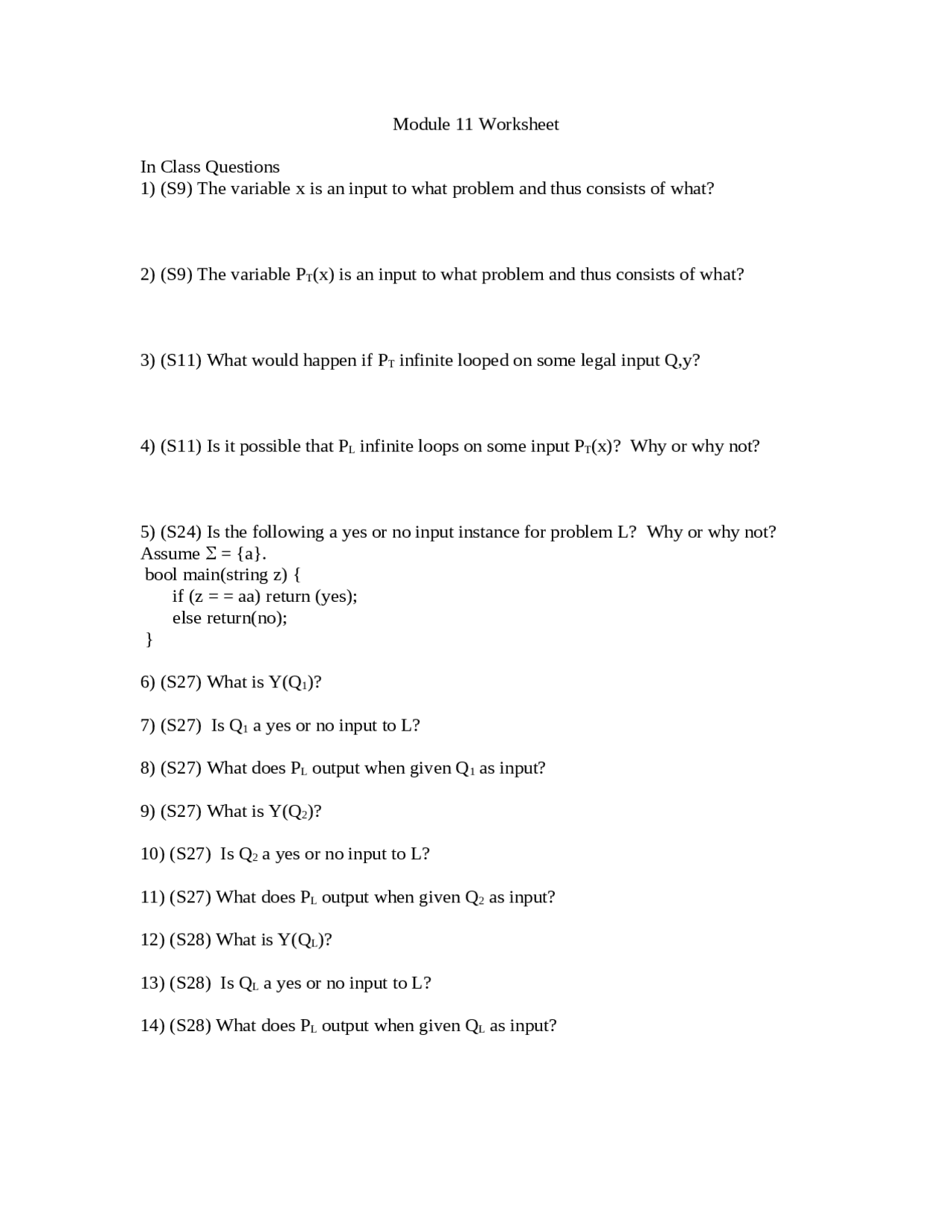 Module 11 Worksheet Computability And Languages Cse 460 Docsity