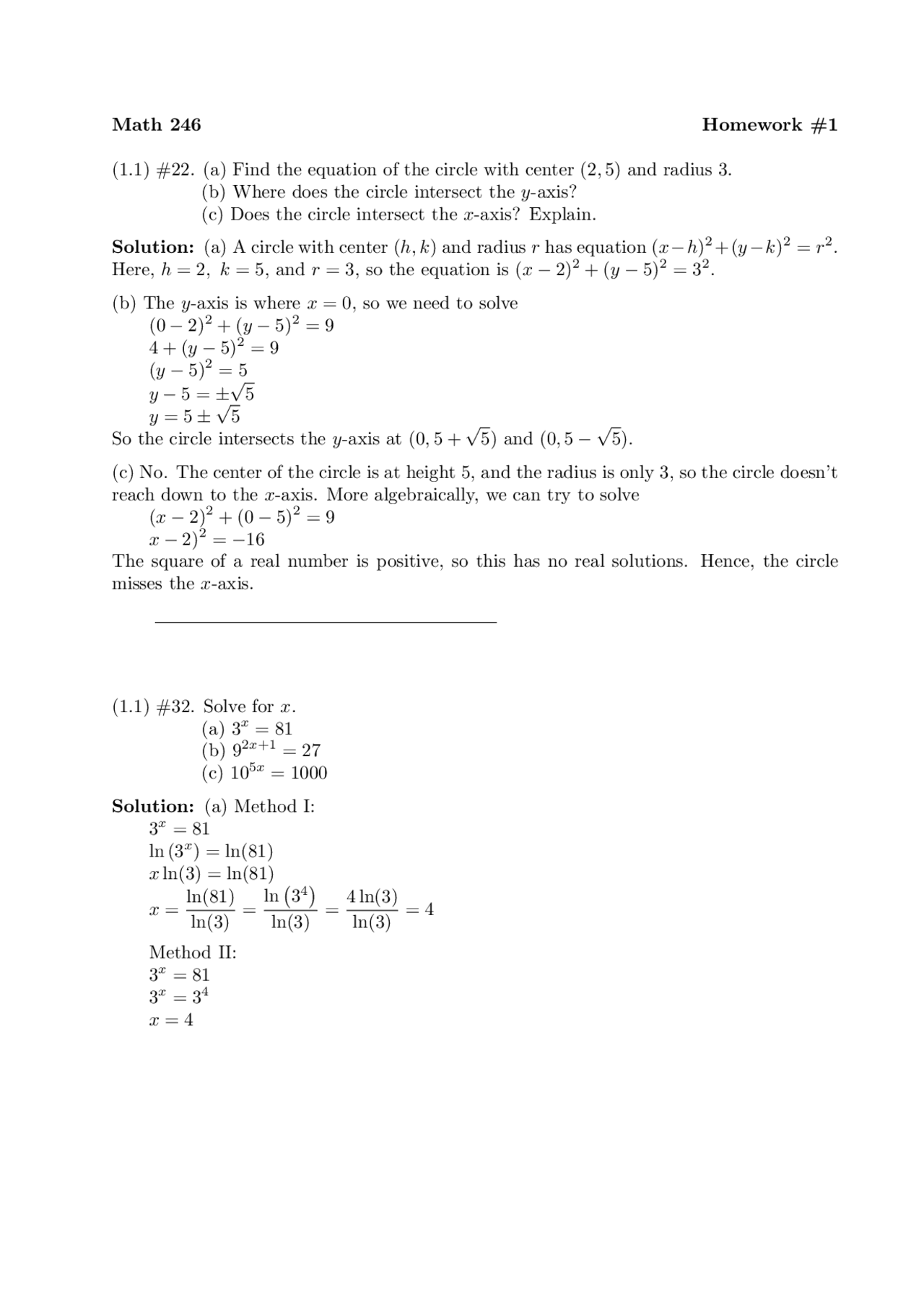 5 Solved Questions for Assignment 1 - Calculus for Biology Science | MATH 246 - Docsity