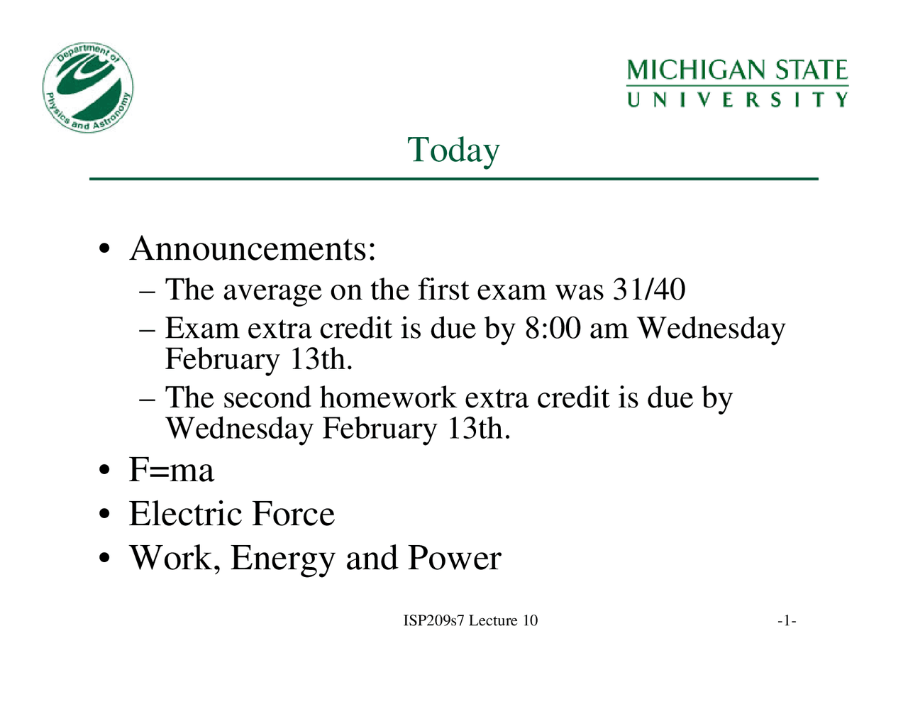 Newtons Second Law Of Force Lecture Slides Isp 209 Docsity