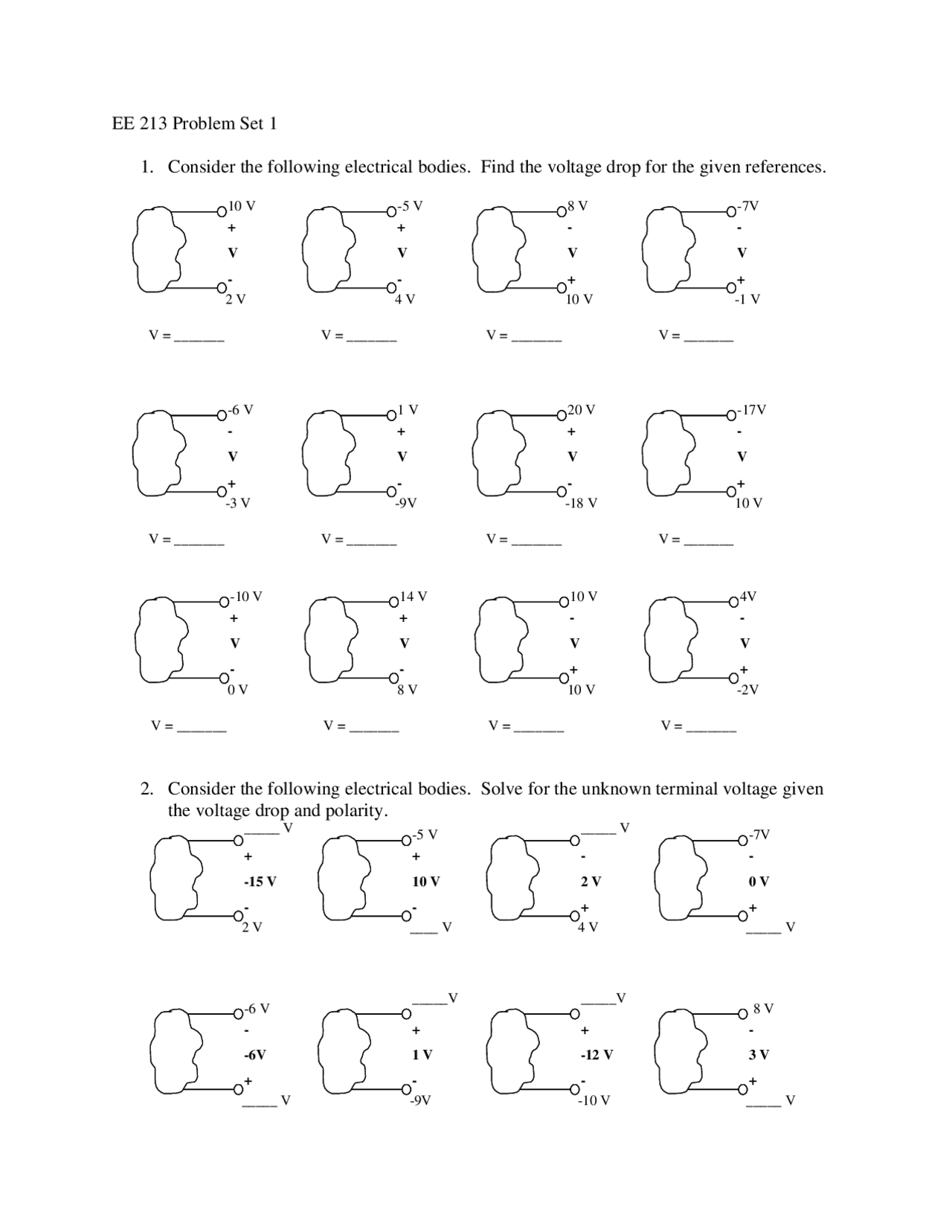 Problem Set #1 - Electrical Circuit Analysis I | EE 213 - Docsity