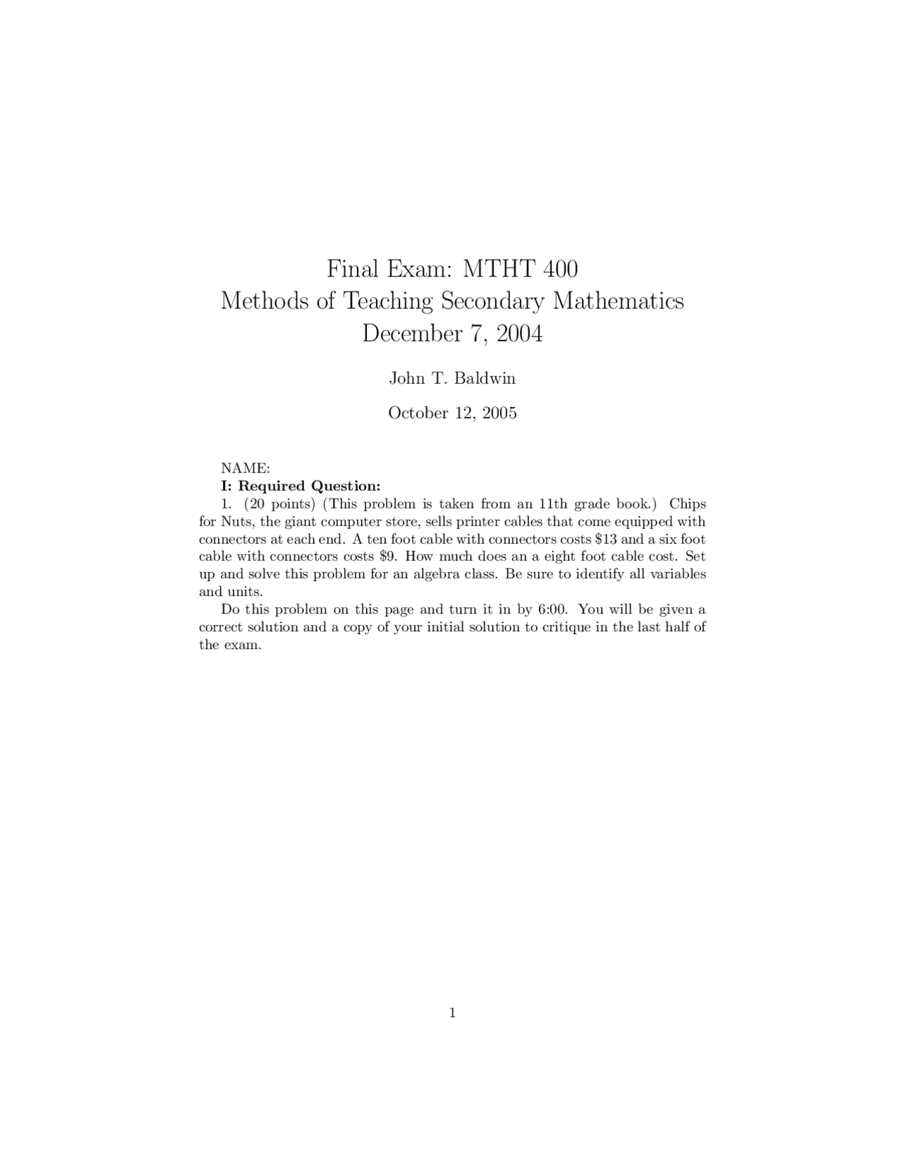 Final Exam Solutions On Methods Of Teaching Secondary Mathematics I