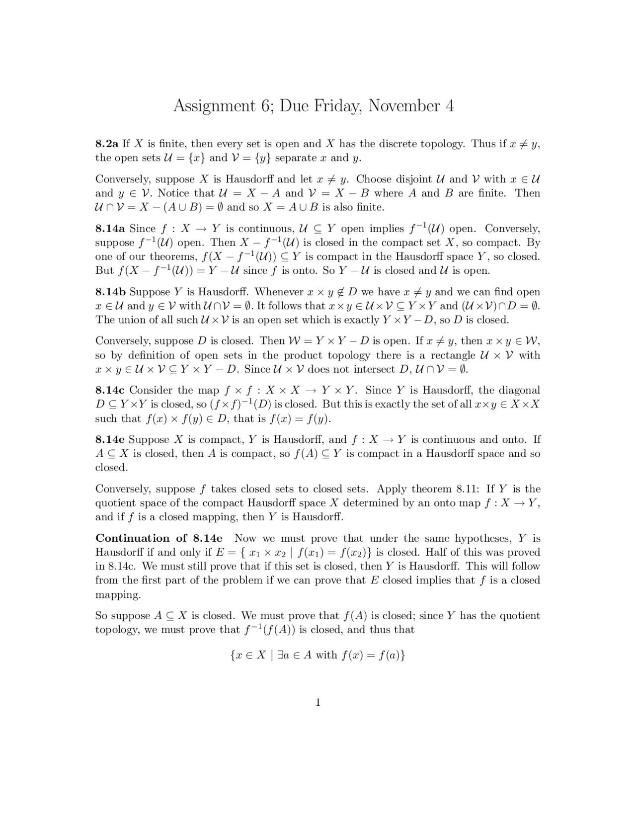 Assignment 6 Questions Introduction To Topology Math 431 Docsity