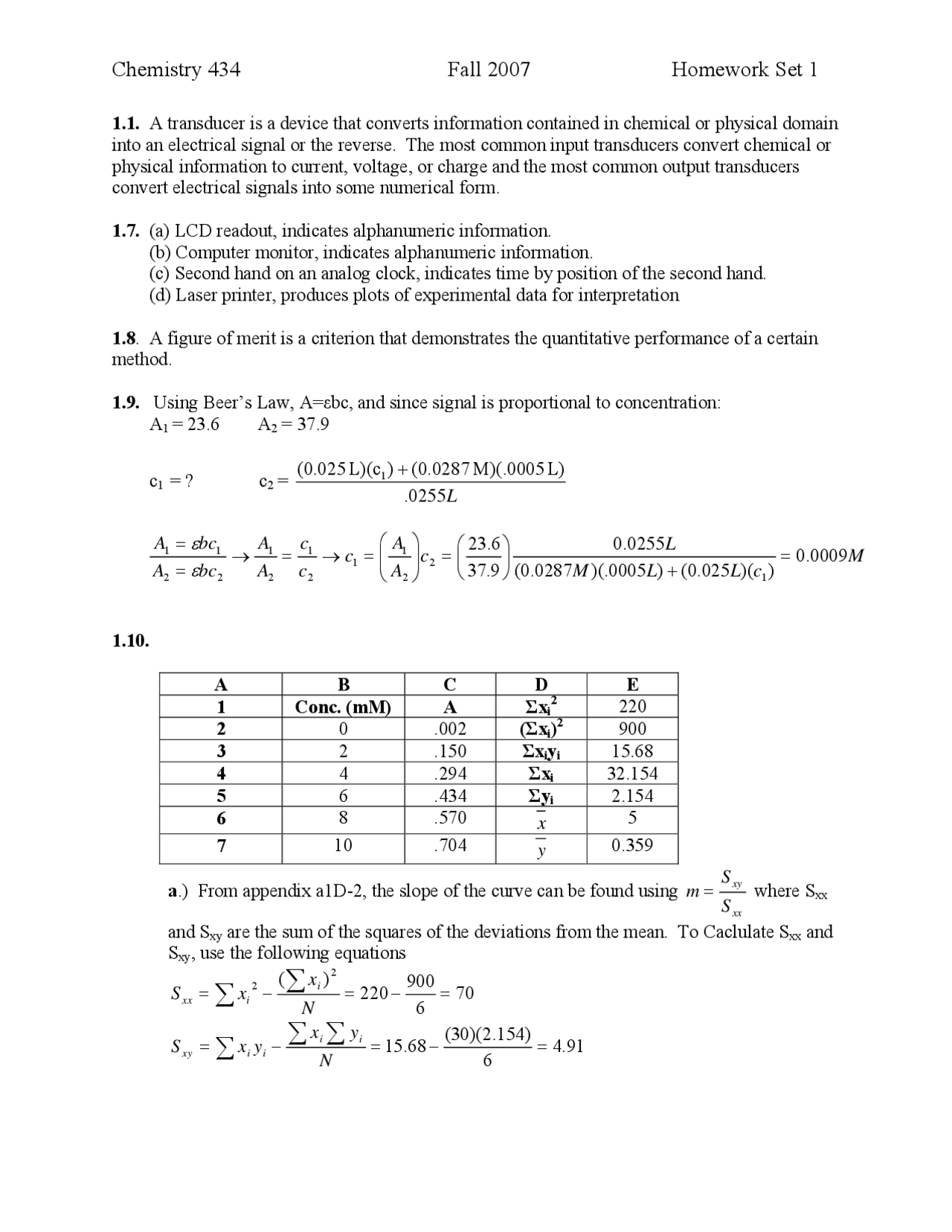 Homework Set 1 Practice Problems On Analytical Chemistry Cem 434