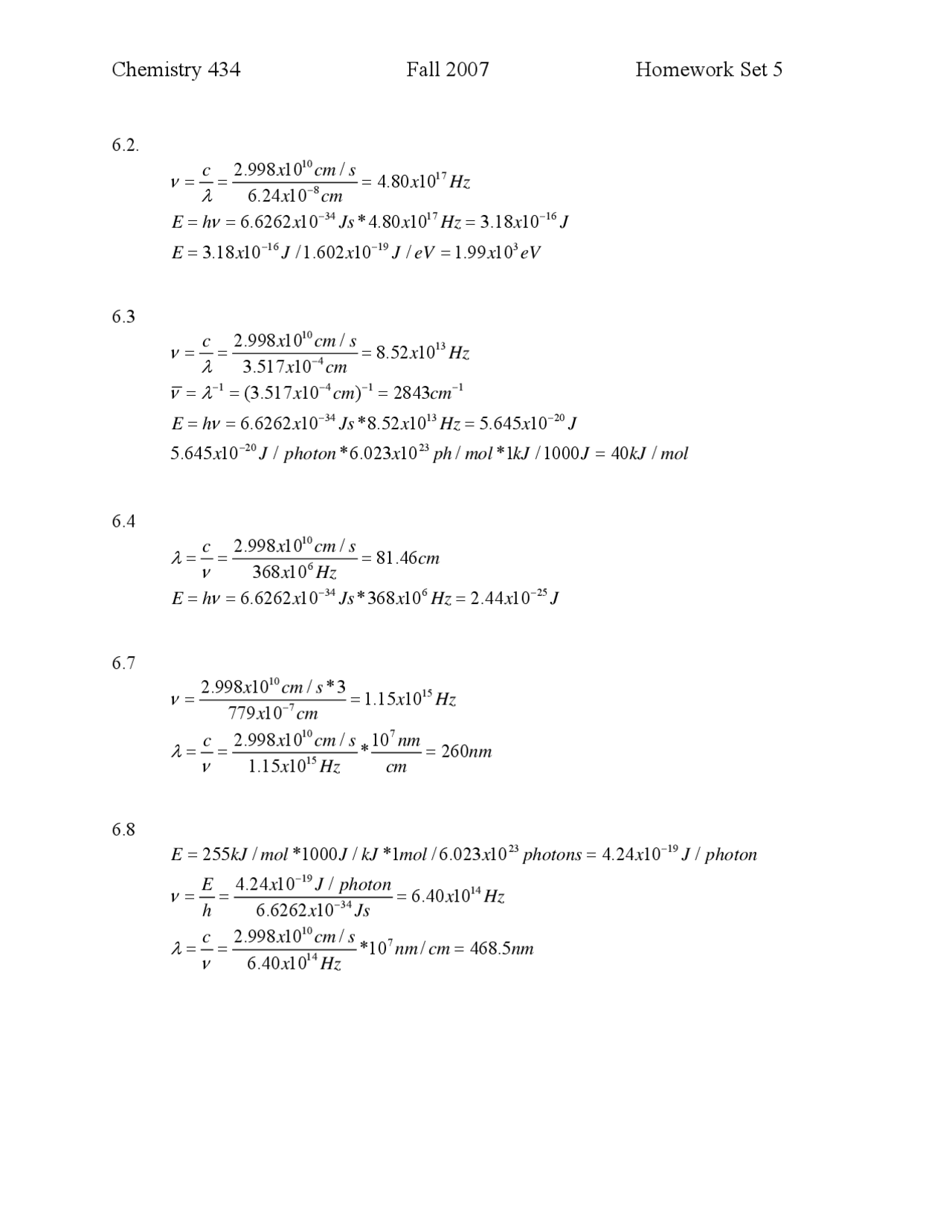 Homework Set 5 With Solutions Analytical Chemistry Cem 434 Docsity