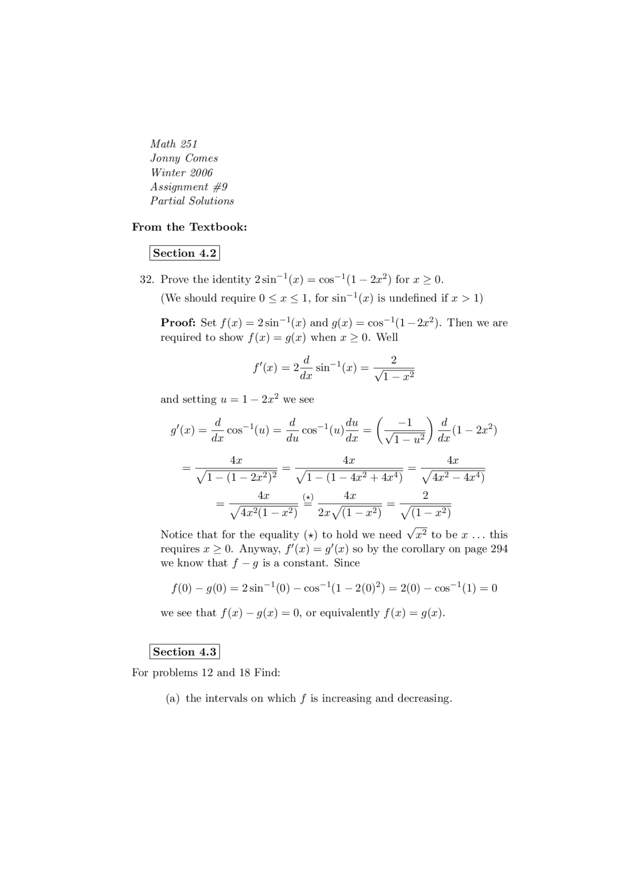Solved Questions On Calculus I Old Assignment 9 Math 251 Docsity