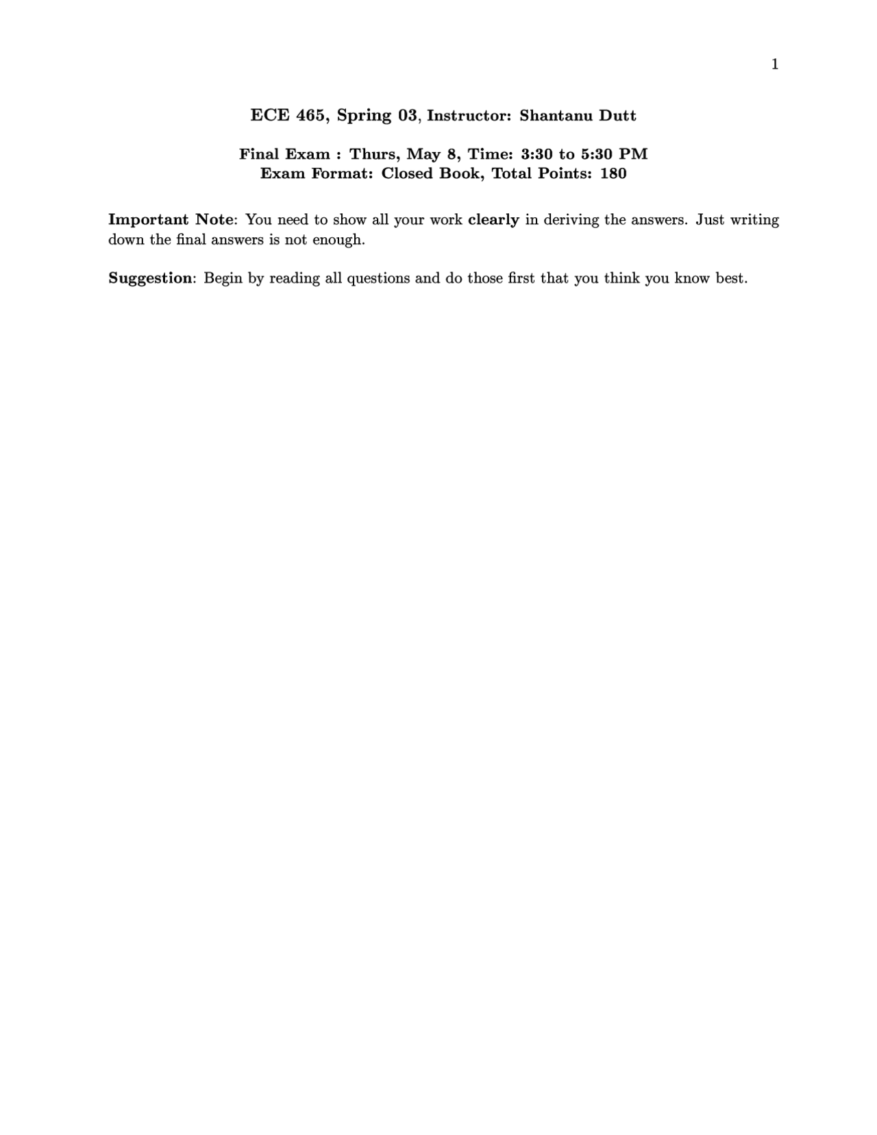 Final Exam Practice Digital Systems Design Ece 465 Docsity
