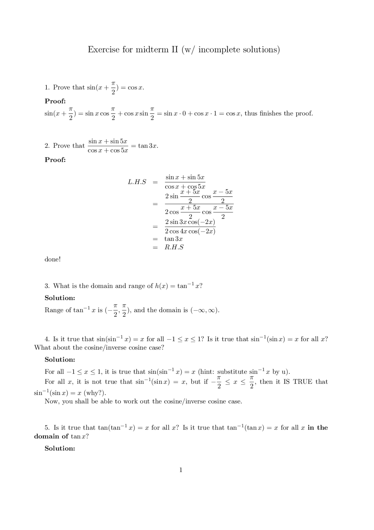10 Solved Problems On Quadrant Series Midterm Exam Math 112 Docsity
