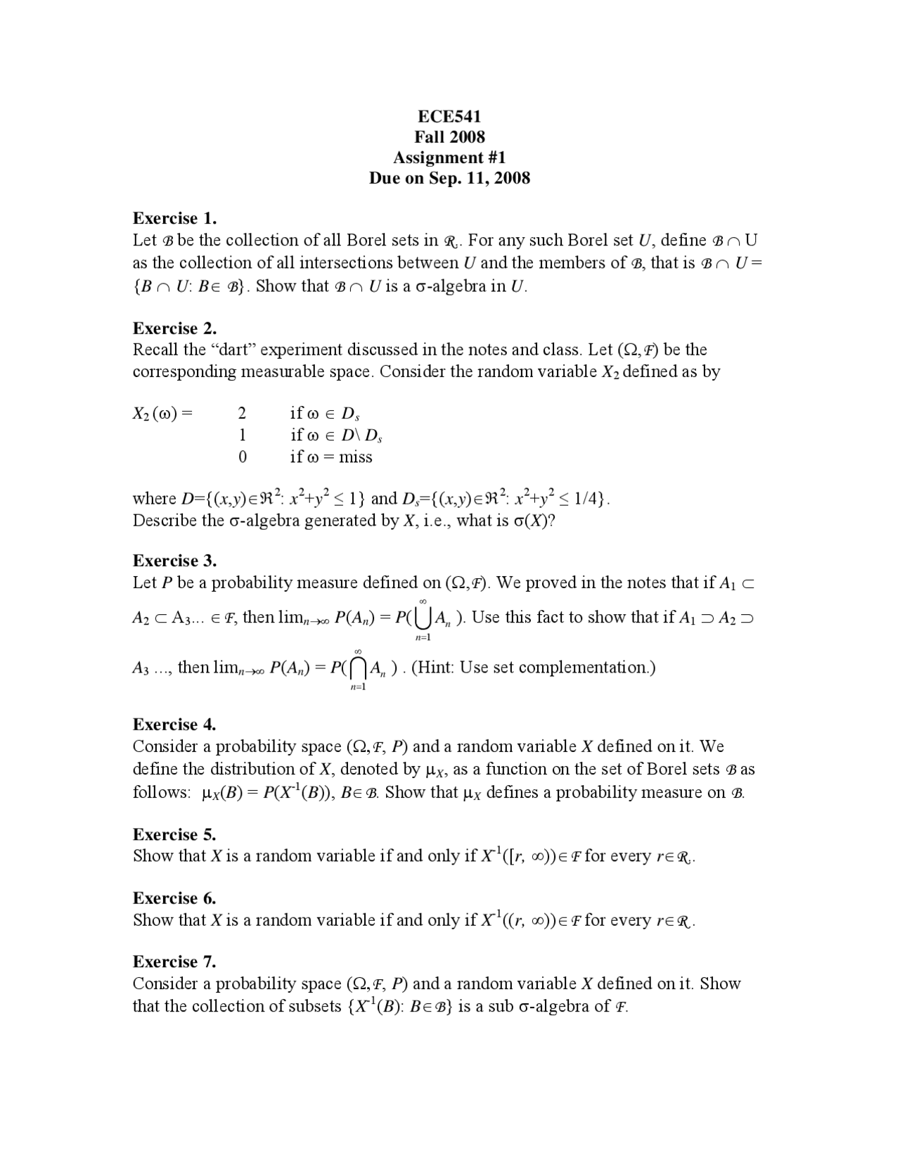ECE541 Fall 2008 Assignment: Borel Sets and Random Variables - Prof. Majeed M. Hayat ...