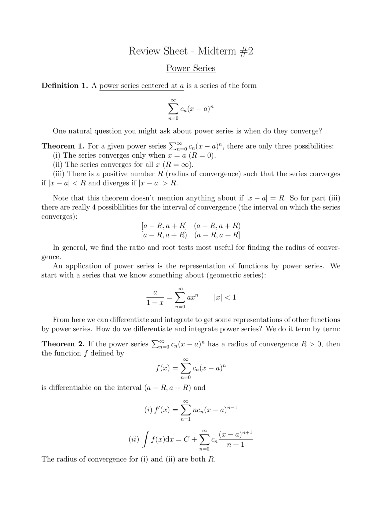 2 Solved Problems On Power Series Midterm Exam 2 Math 253 Docsity