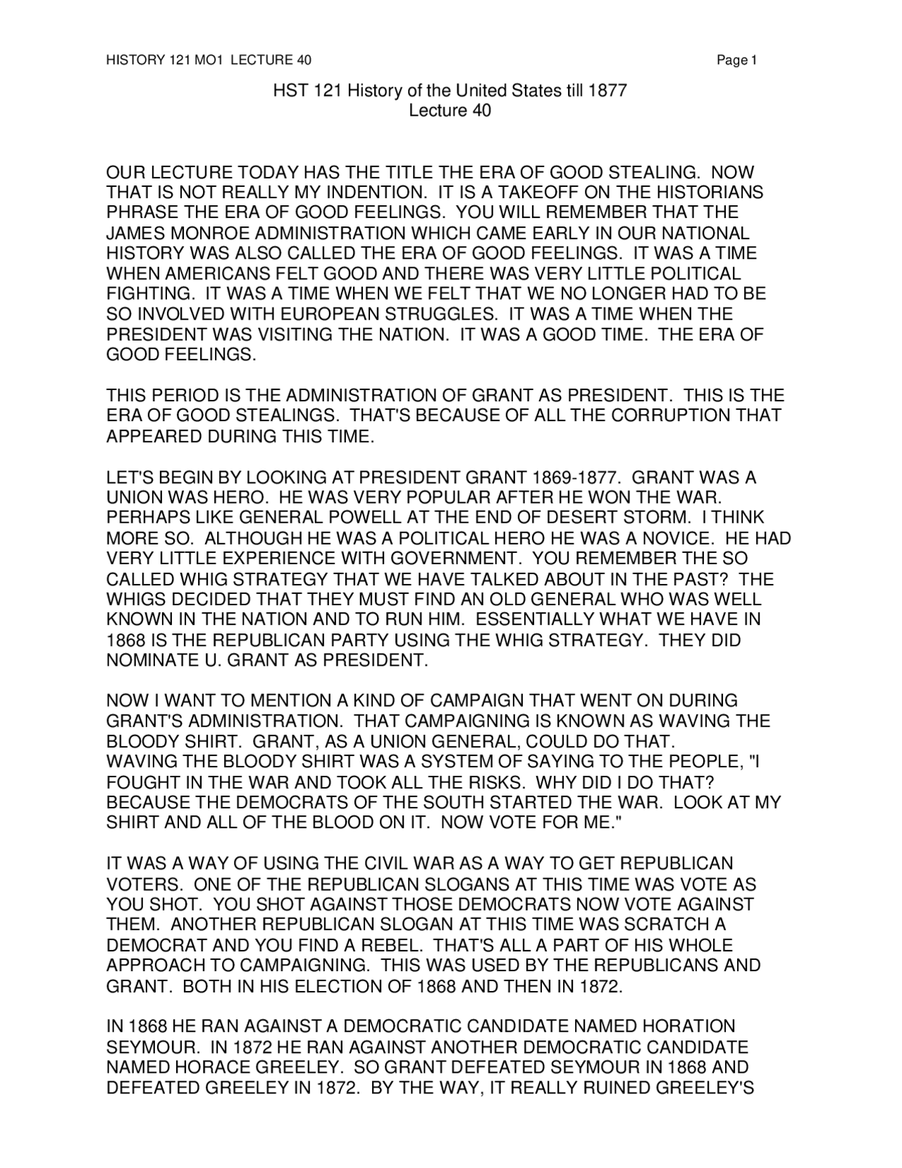 History Of The United States Till 1877 Lecture Notes Hst 121 Docsity
