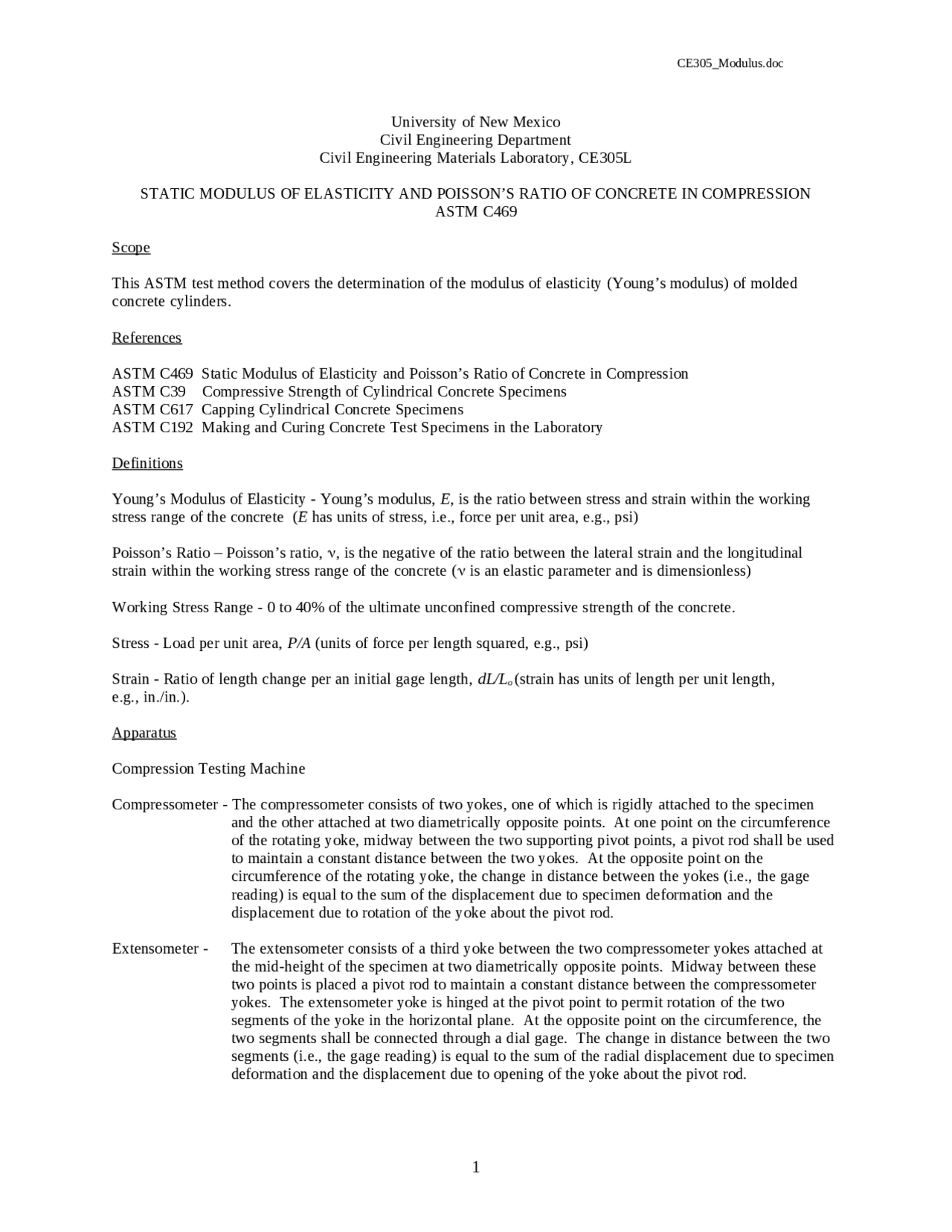 Static Modulus of Elasticity and Poisson's Ratio of Concrete in ...