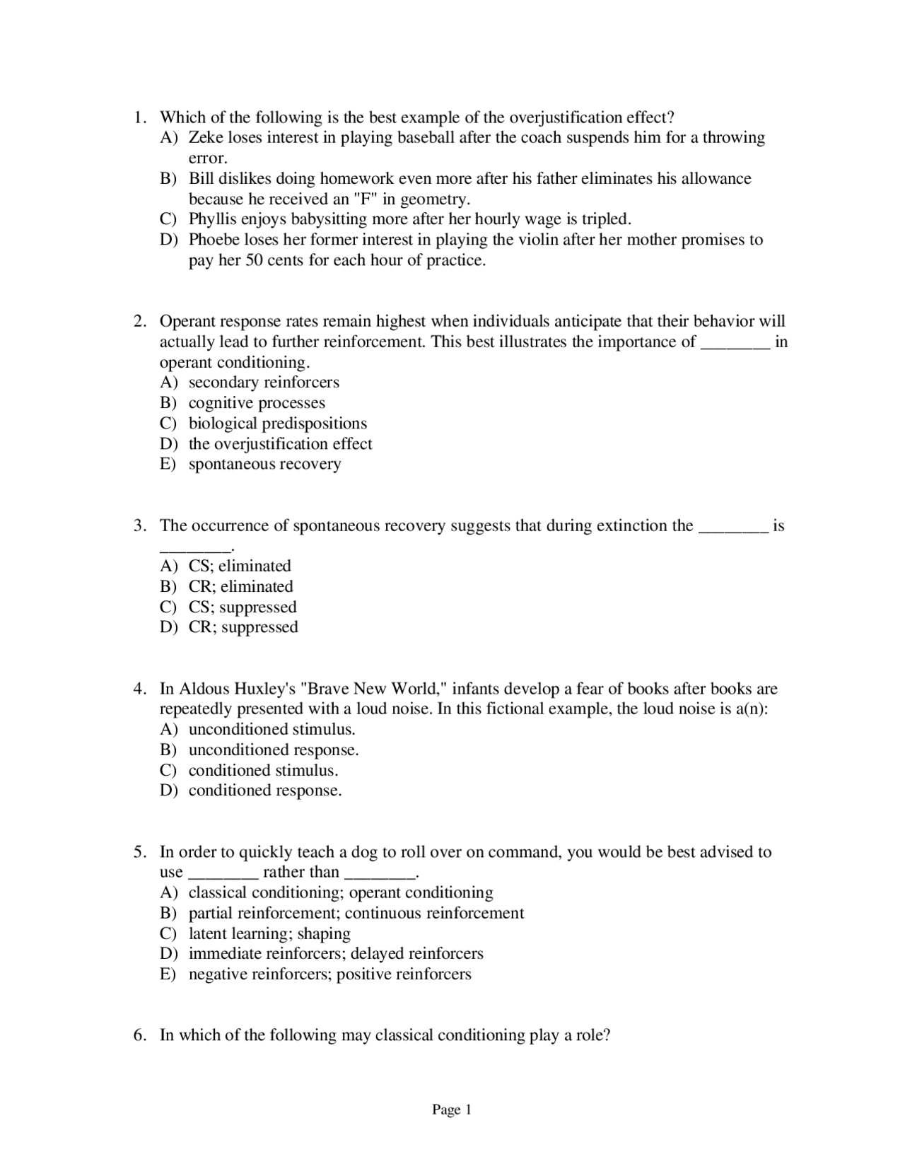 Quiz 8 With Answer Key General Psychology Psy 1012 Docsity