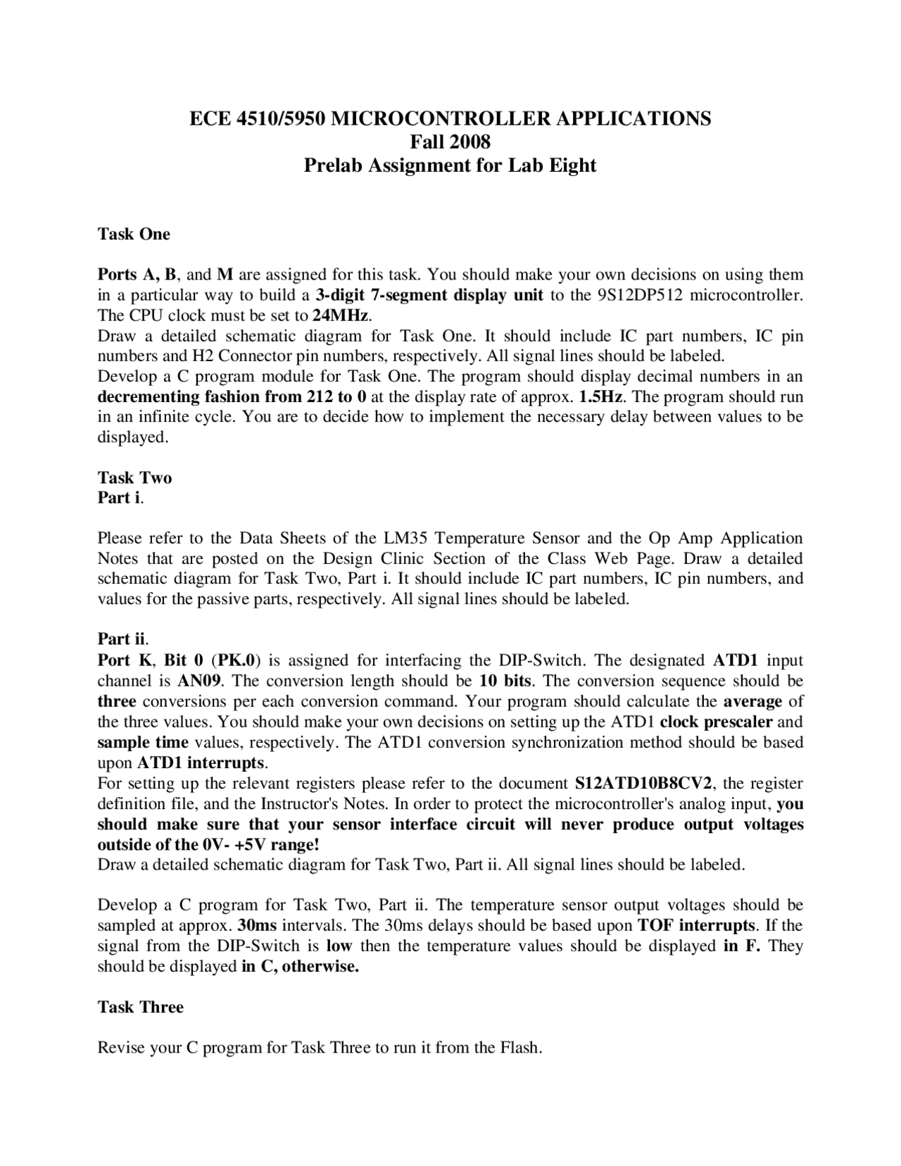 Pre Lab Assignment For Lab Eight Microcontroller Applications Ece