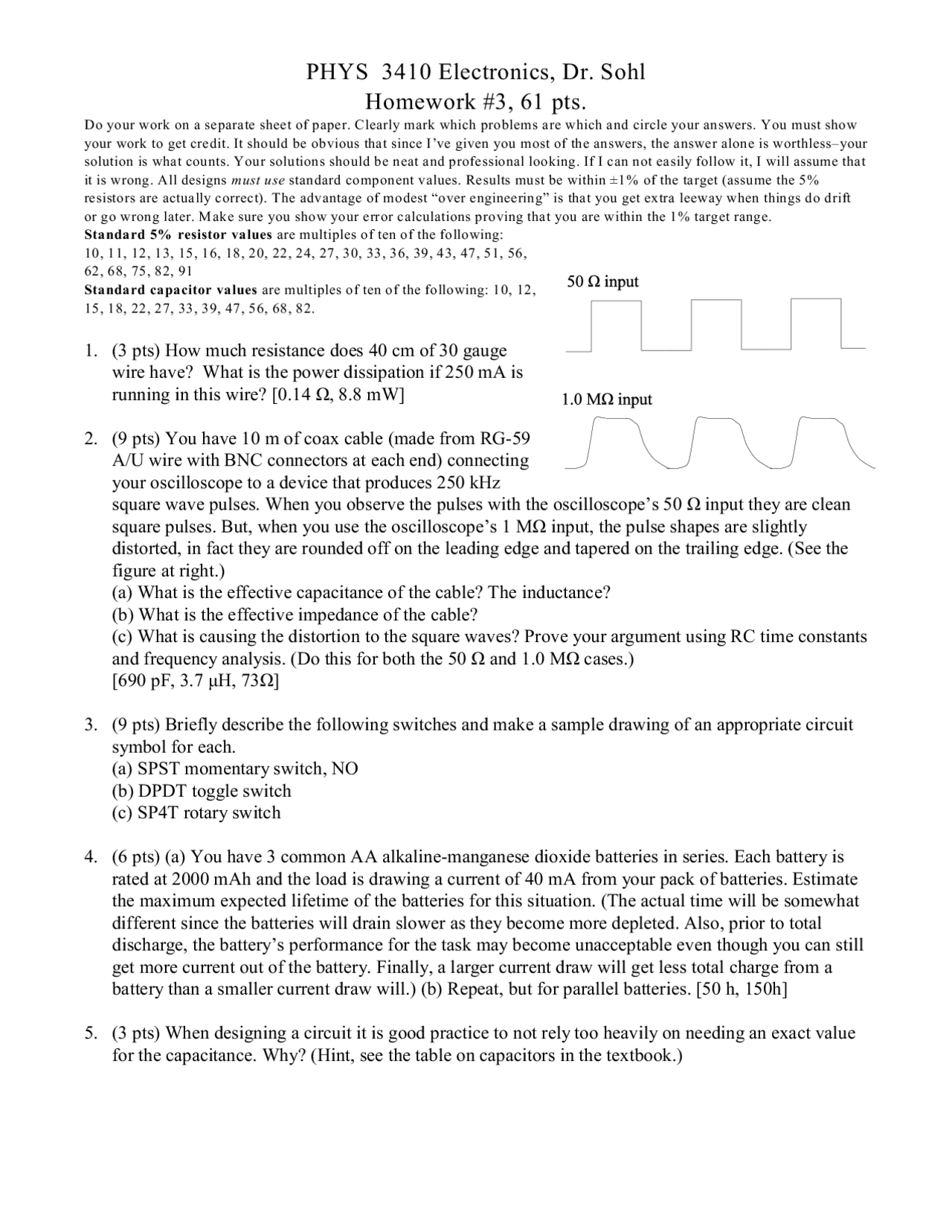 Electronics For Scientists Homework 3 Questions Phys 3410 Docsity
