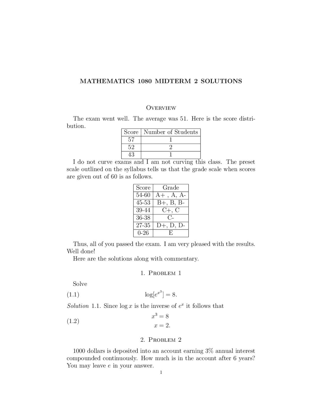 Solution Key For Midterm 2 Pre Calculus Math 1080 Docsity
