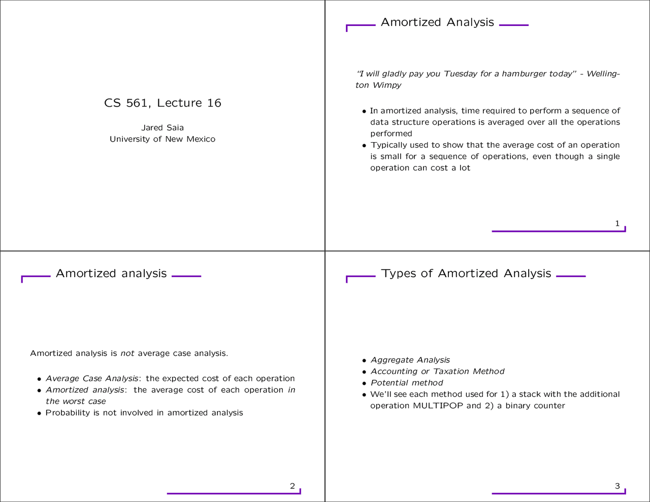 Lecture Slides On Amortized Analysis Cs 561 Docsity