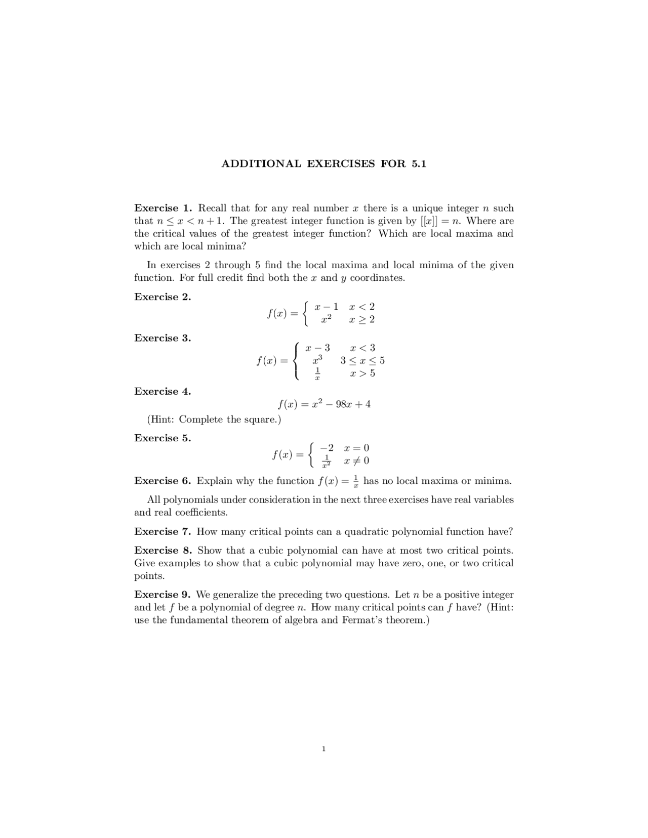 Additional Exercises Si Calculus I Math 1210 Docsity