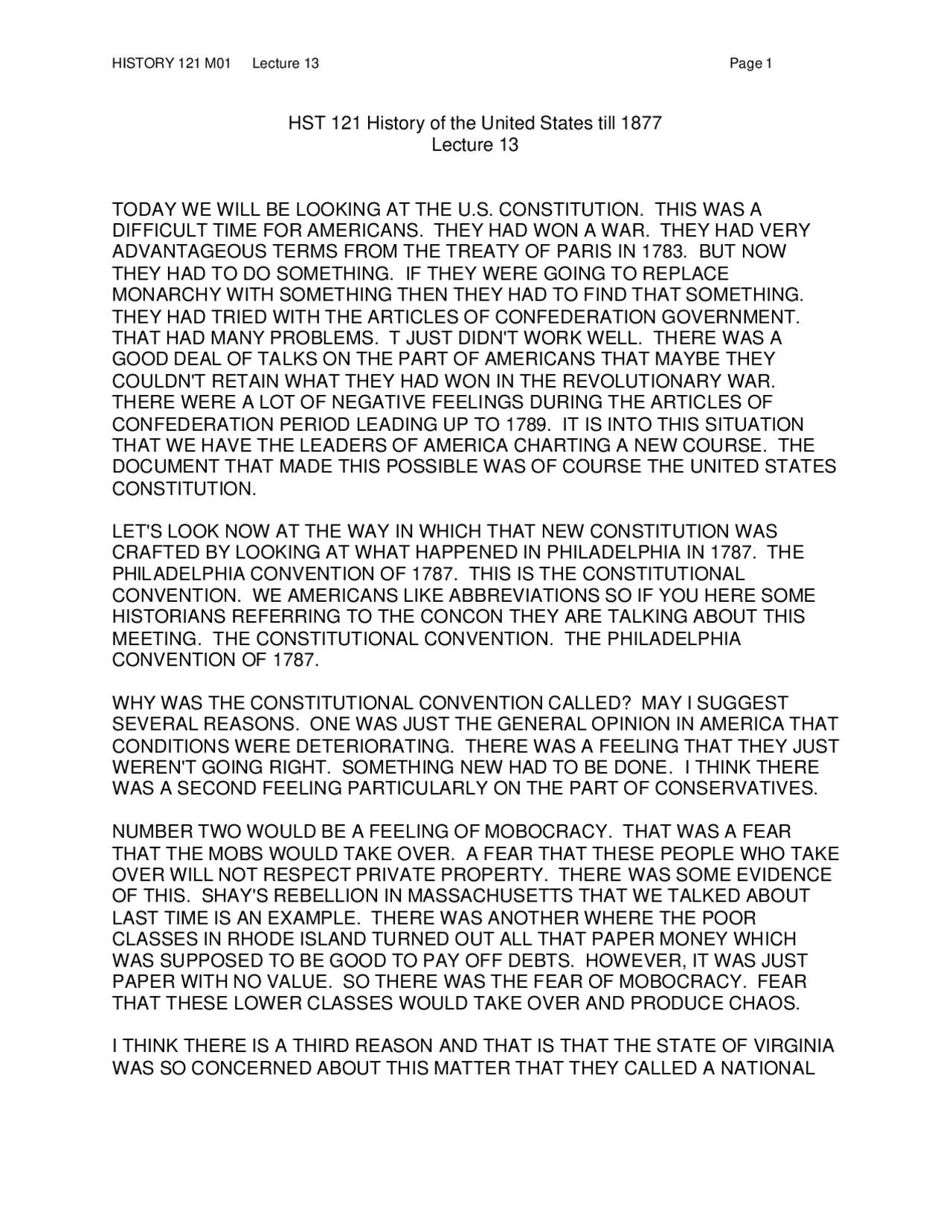 History Of The United States Till 1877 Lecture Notes Hst 121 Docsity