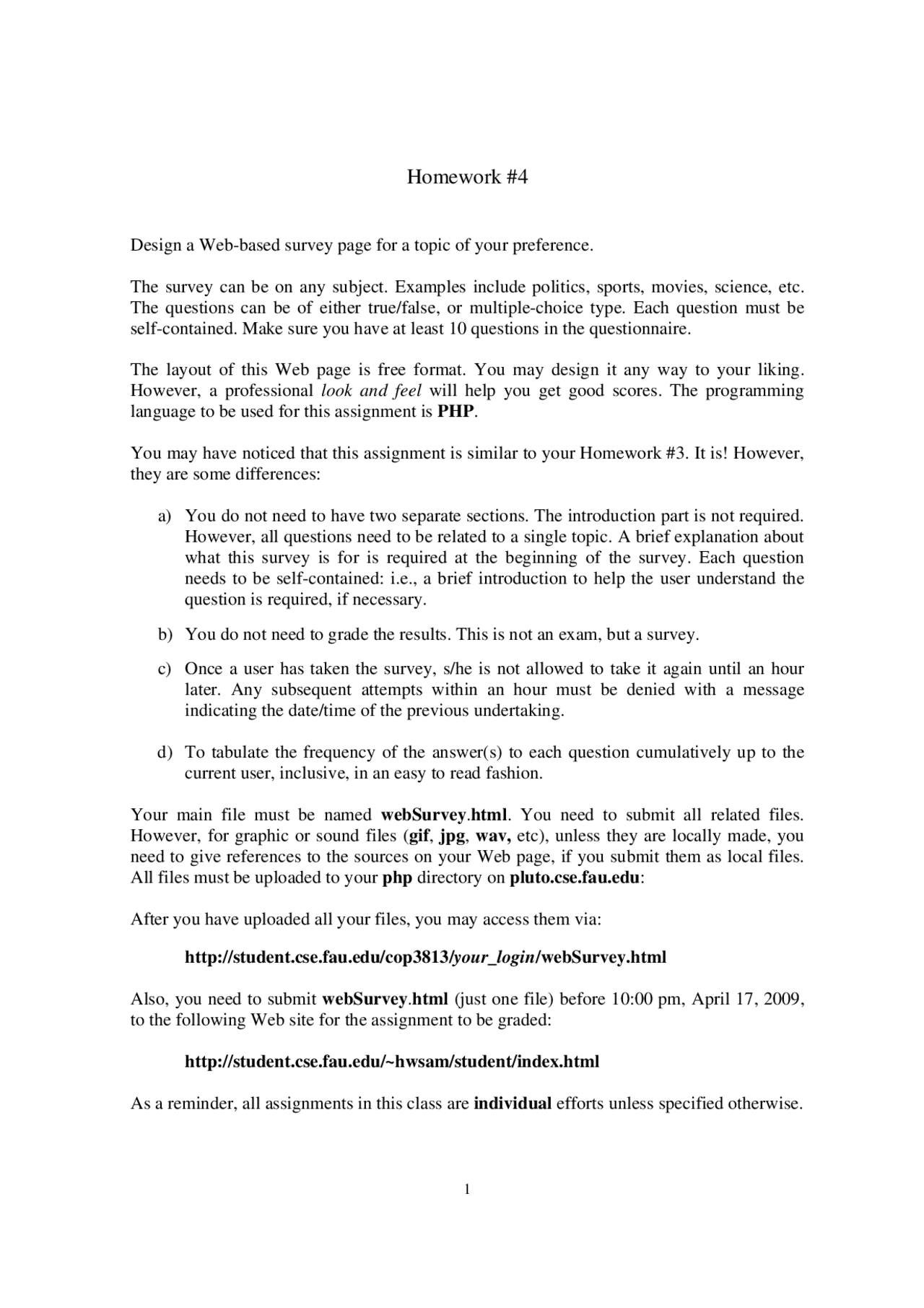 Homework 4 Introduction To Internet Computing Cop 3813 Docsity