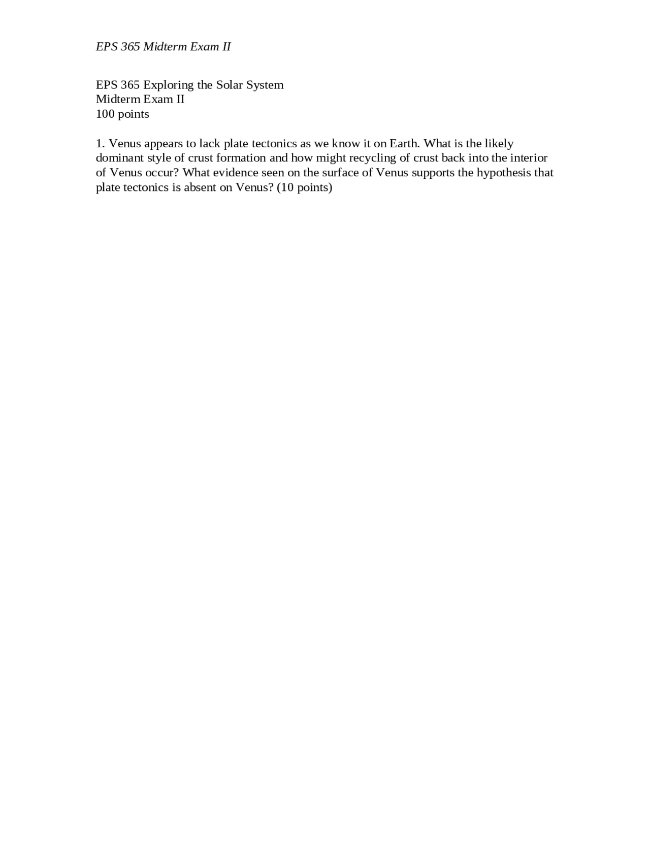 9 Problems On Exploring The Solar System Midterm Exam 3 Eps 365