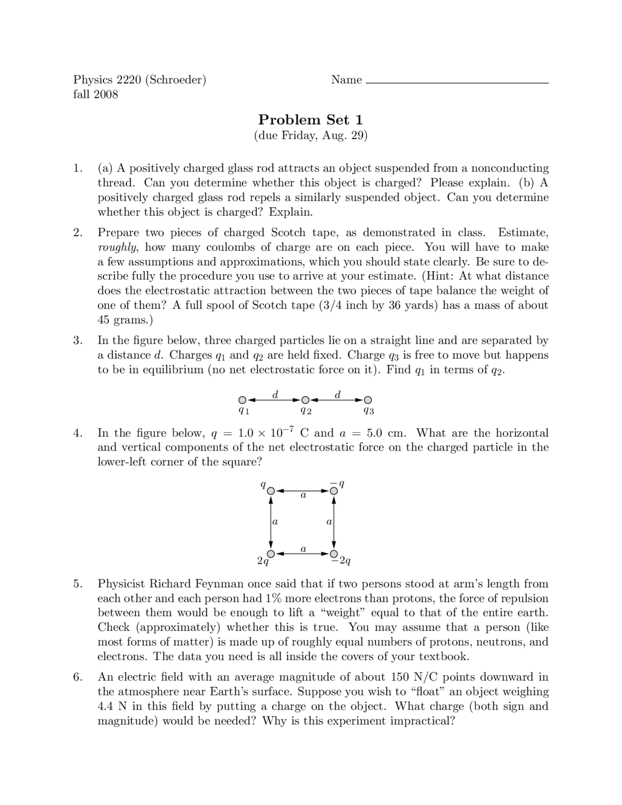 13 Problems On The Charged Particles Assignment 1 Phys 2220 Docsity