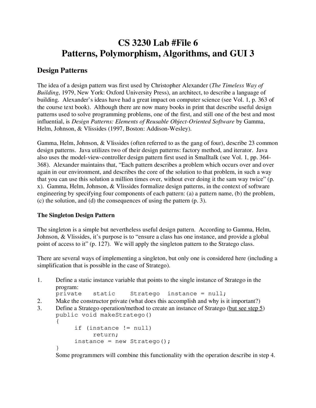 Design Patterns Polymorphism And Algorithms Experiment 6 Cs 3230 Docsity