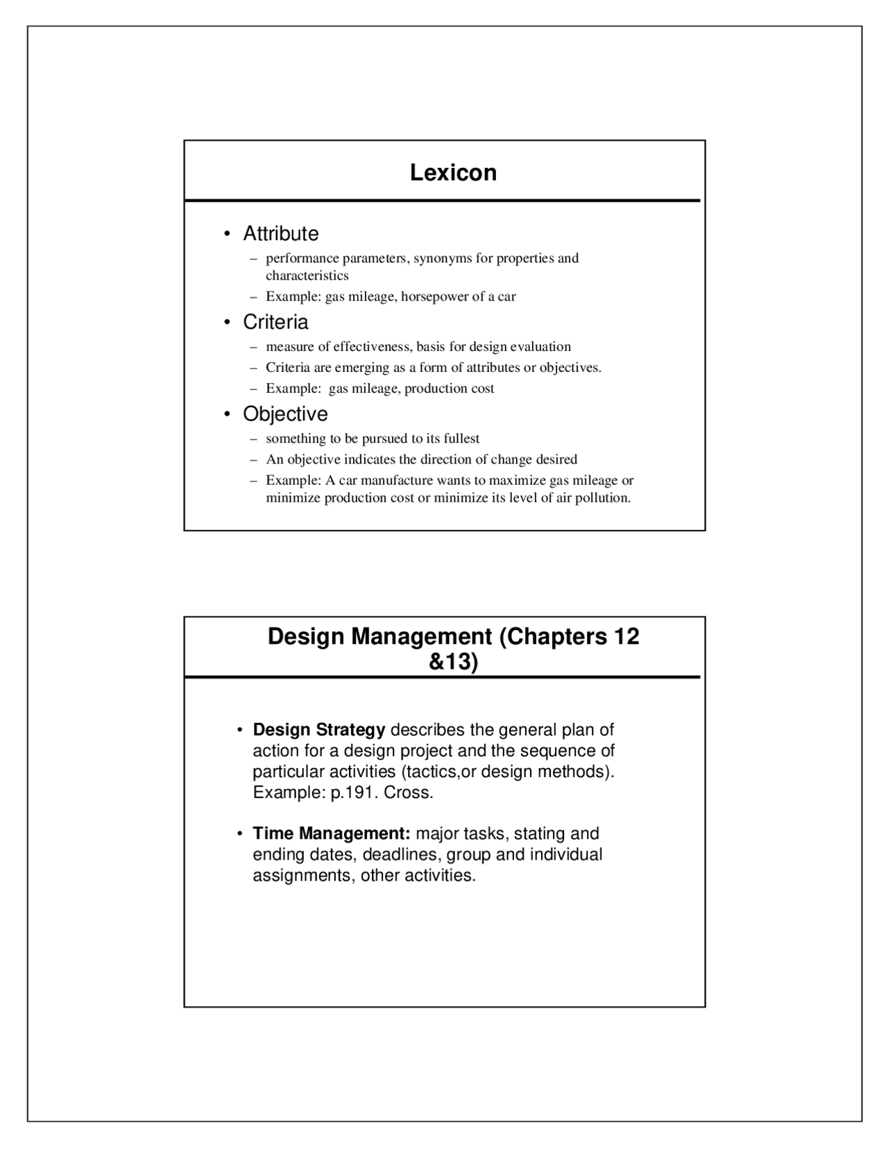 Lexicon, Design Management - Senior Design I - Slides | ME 396 - Docsity