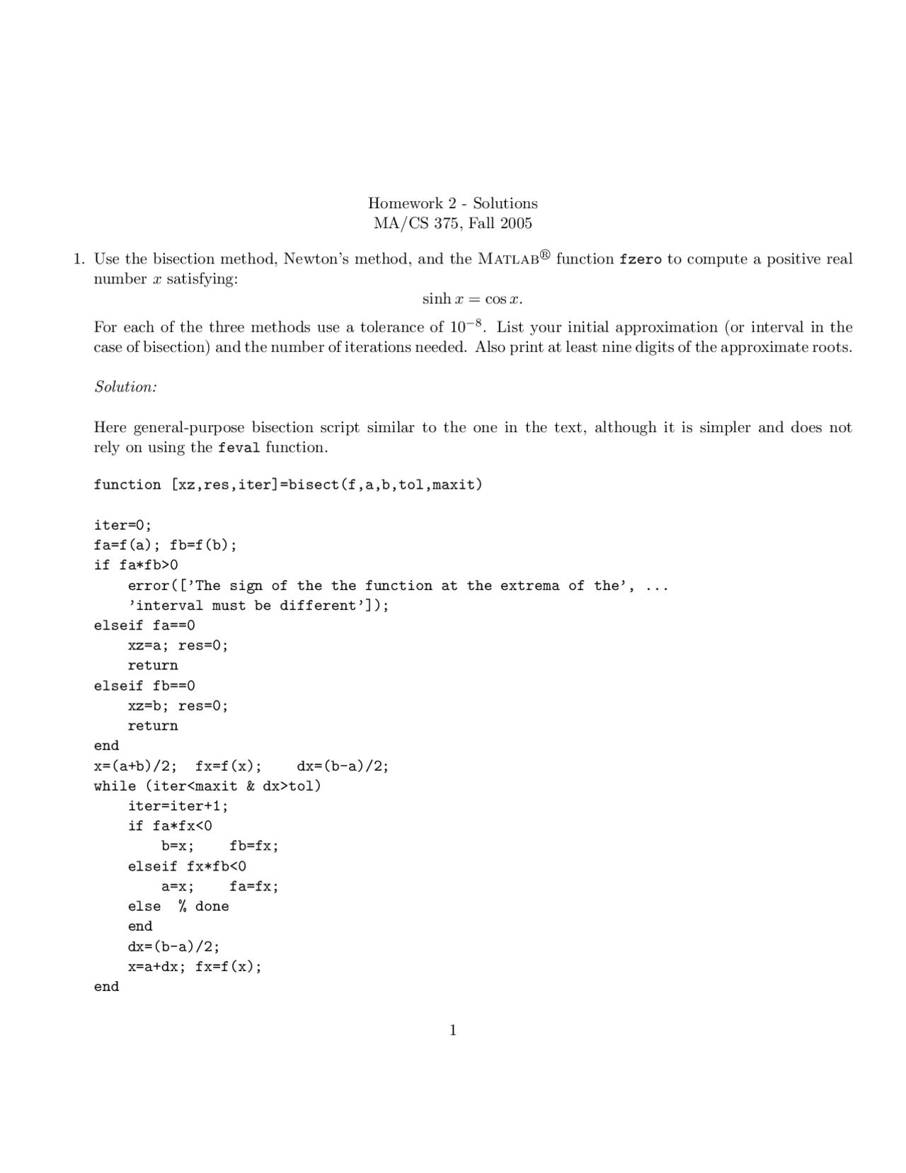 Solutions For Homework 2 Introduction To Numerical Computing Cs 375