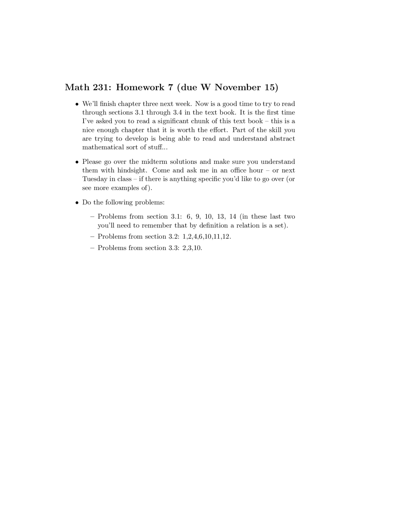 Homework Assignment 7 Elementary Discrete Mathematics Math 231