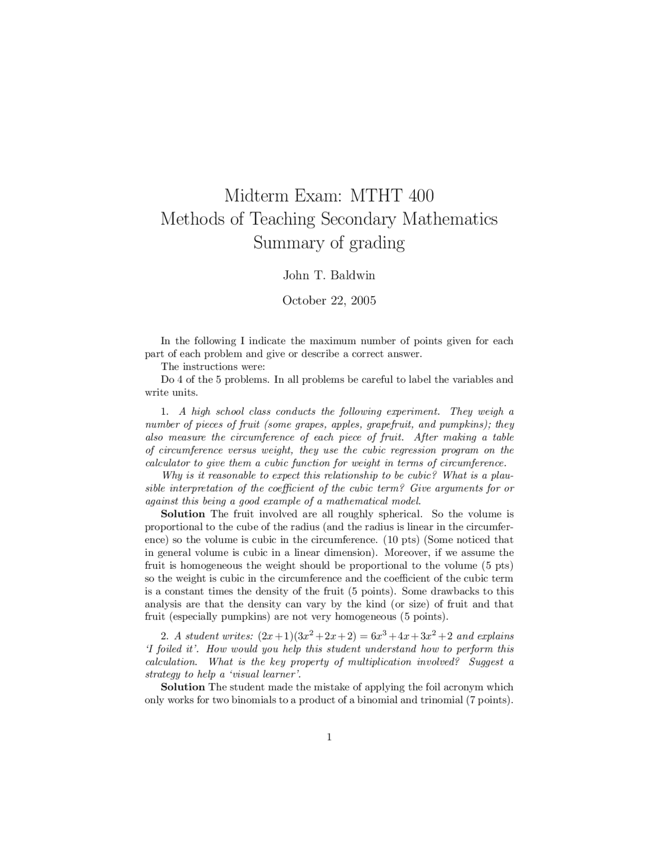 Midterm Exam With Solutions For Methods Of Teaching Secondary