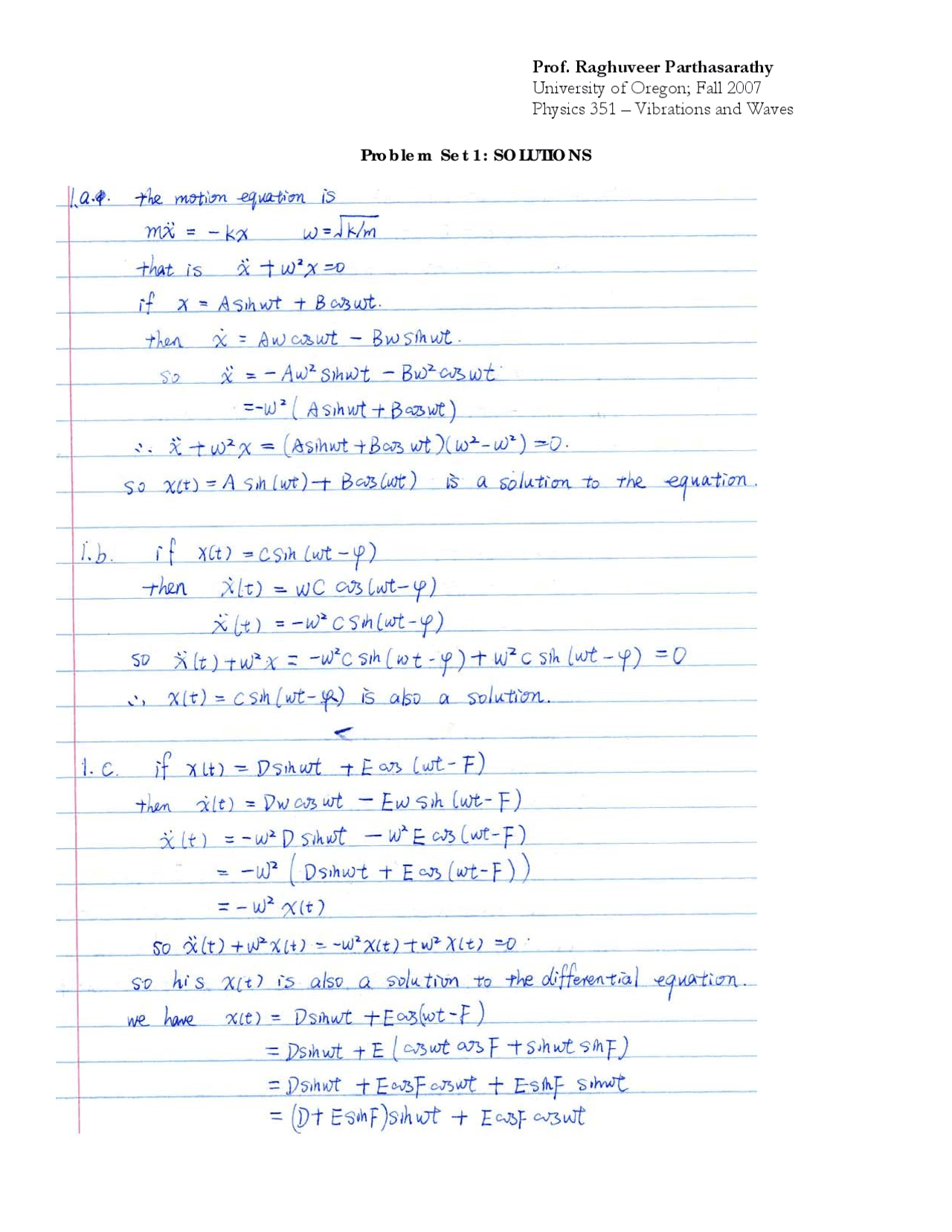 Problem Set 1 With Solutions Foundation Physics Ii Phys 351 Docsity