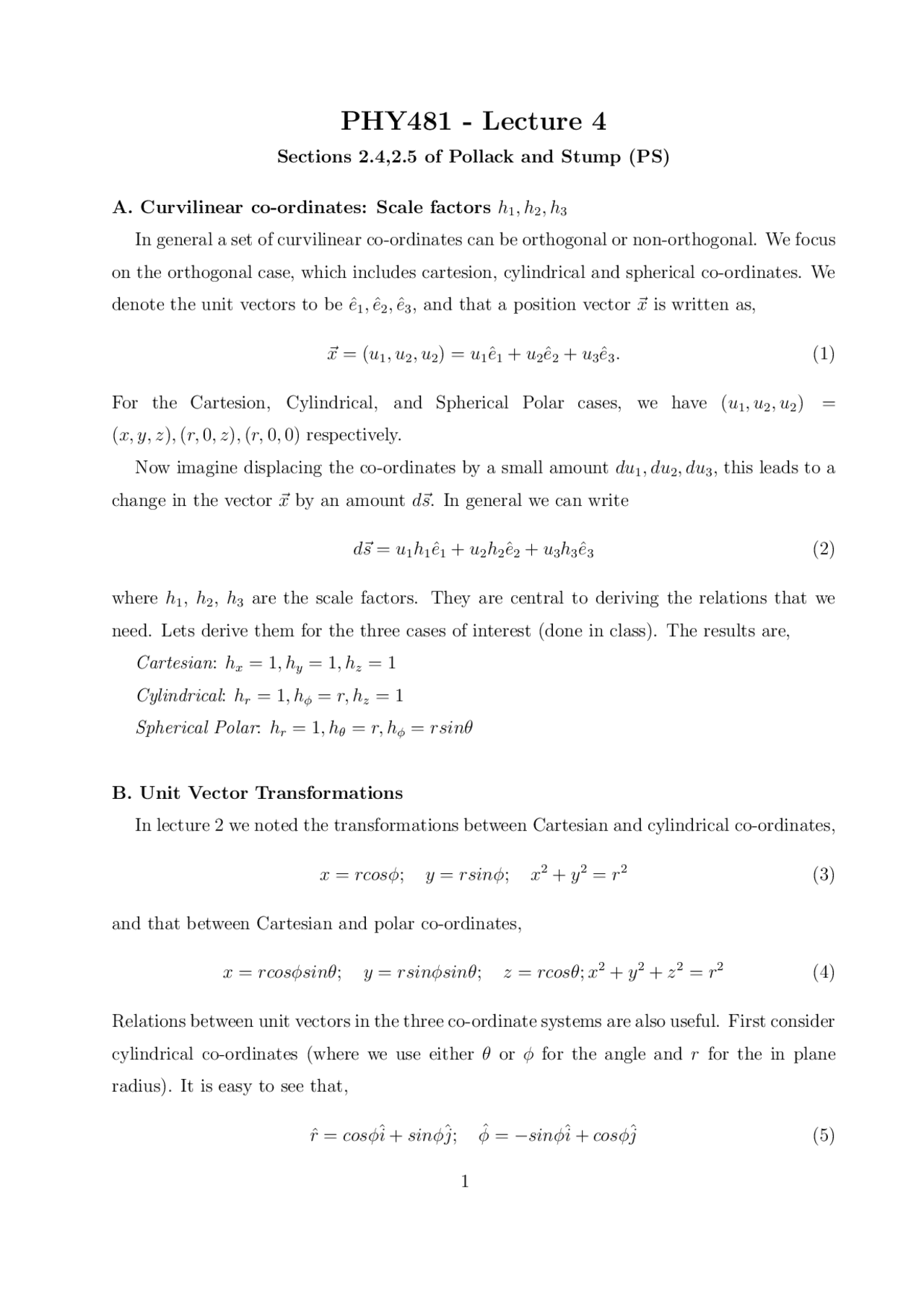Curvilinear Coordinates Scale Factors H1h2h3 Unit Vector
