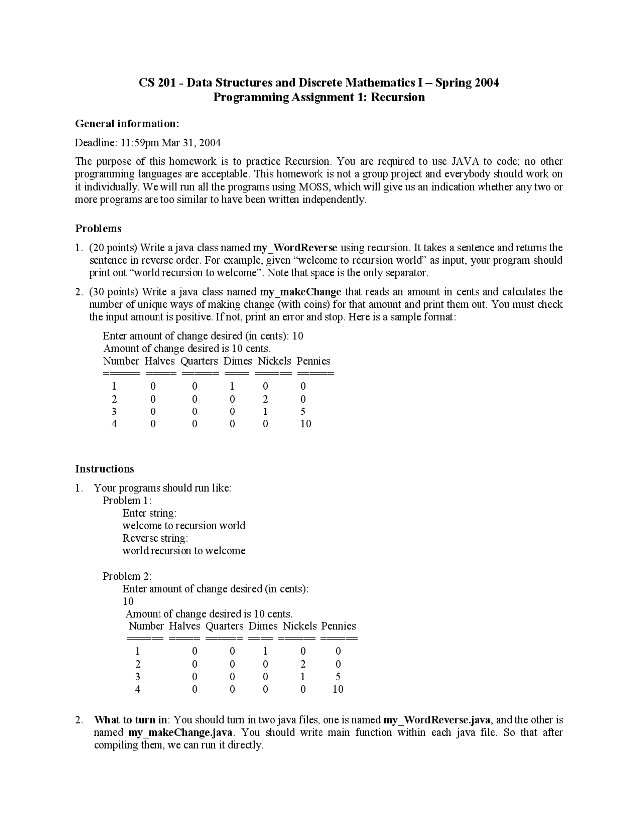 Programming Assignment 1 - Data Structures and Discrete Mathematics I | CS 201 - Docsity