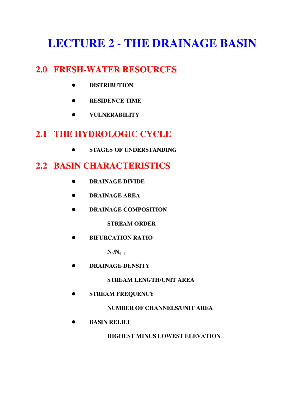 Notes on the Drainage Basin | Hydrogeology | GLG 411 - Docsity