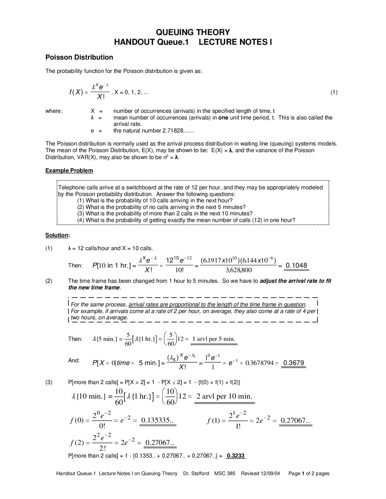 Queuing Theory Operating Systems Msc 385 Docsity