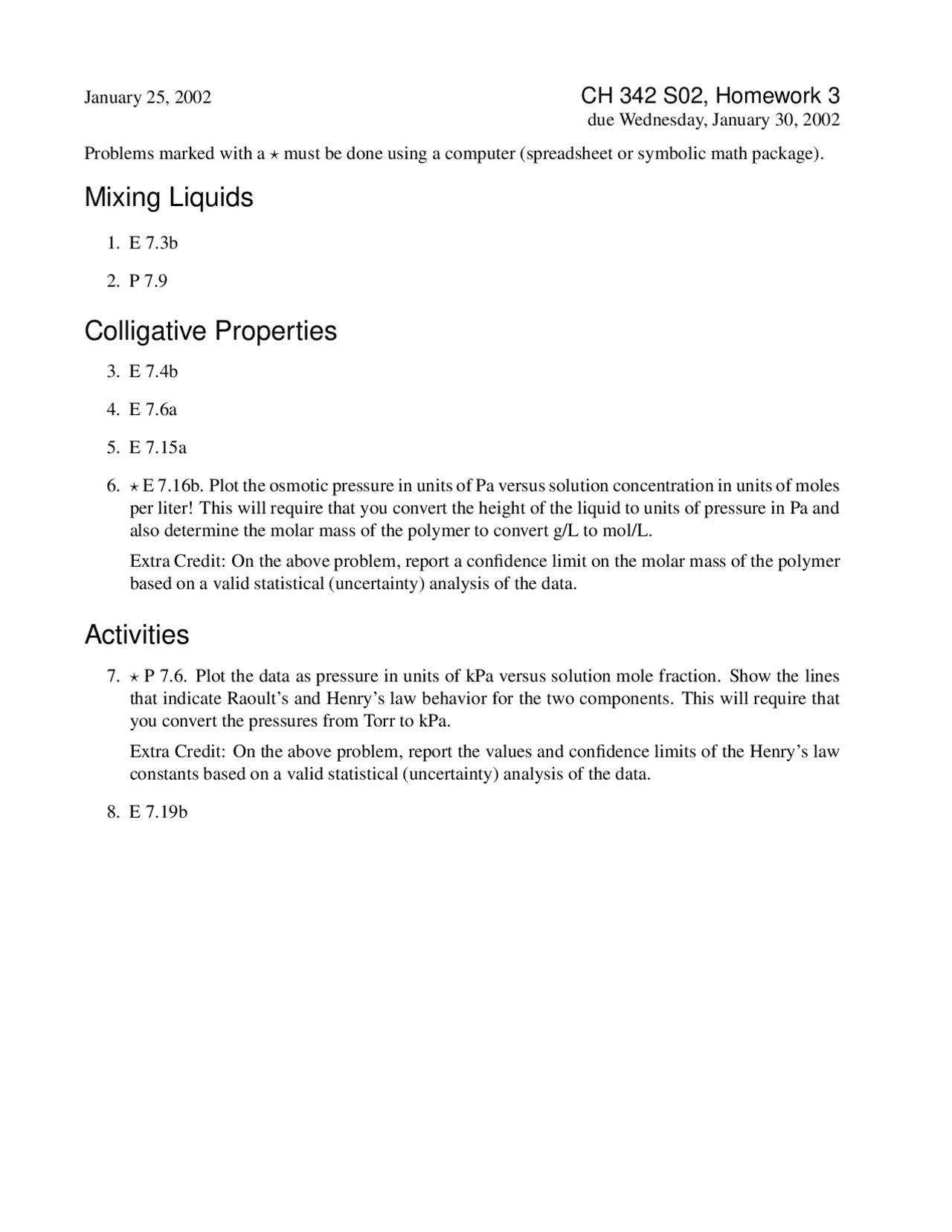 Homework 3 Sample Questions Physical Chemistry Ii 2002 Ch 342
