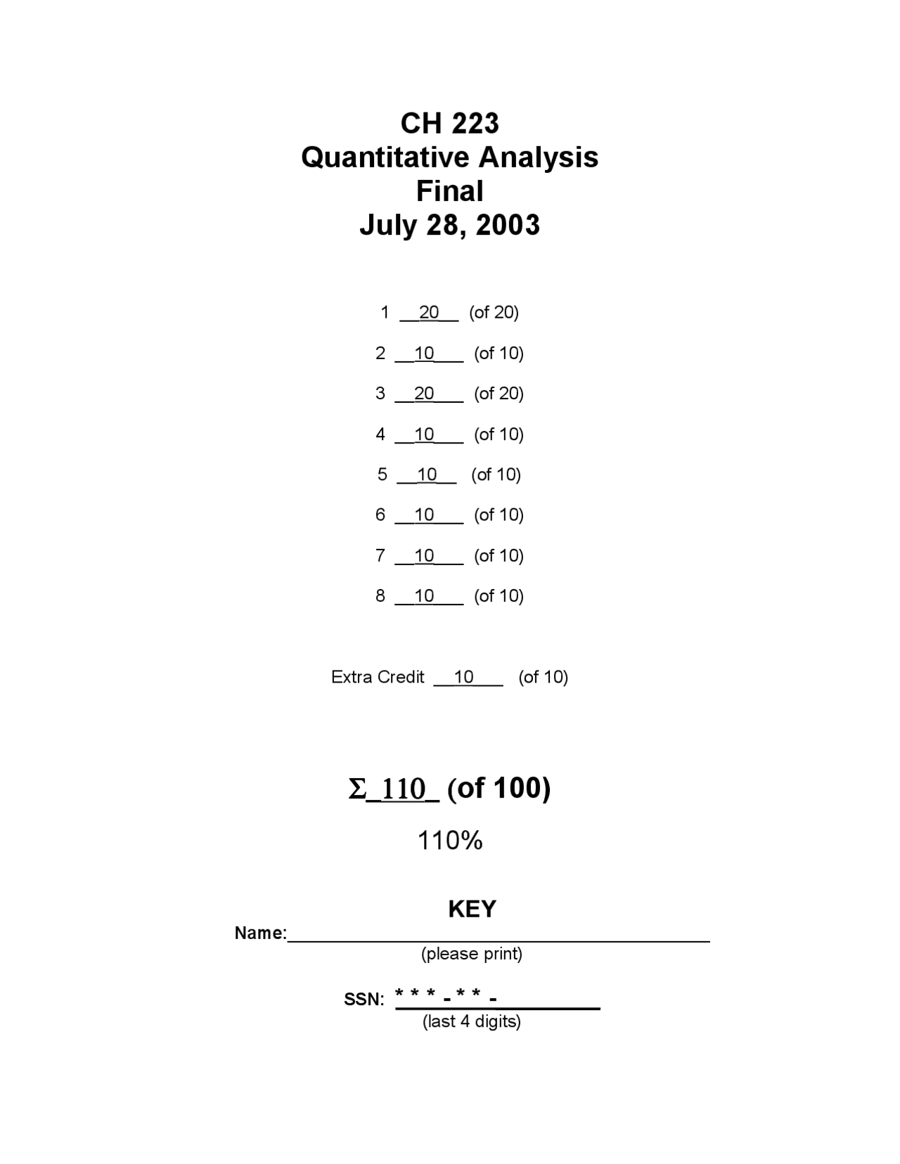 Solutions To Final Exam Quantitative Analysis Ch 223 Docsity