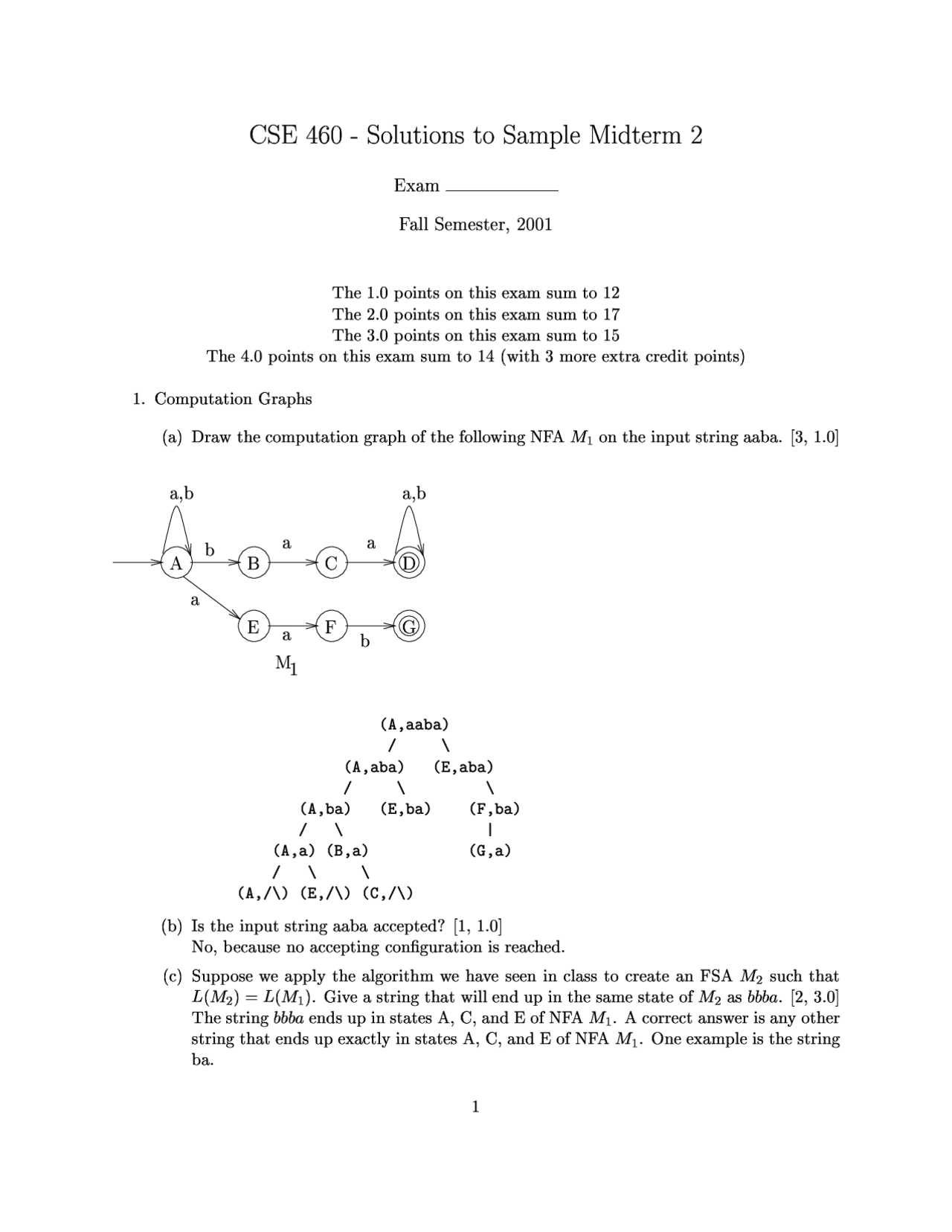Solutions To Sample Midterm 2 Computability And Languages Cse 460