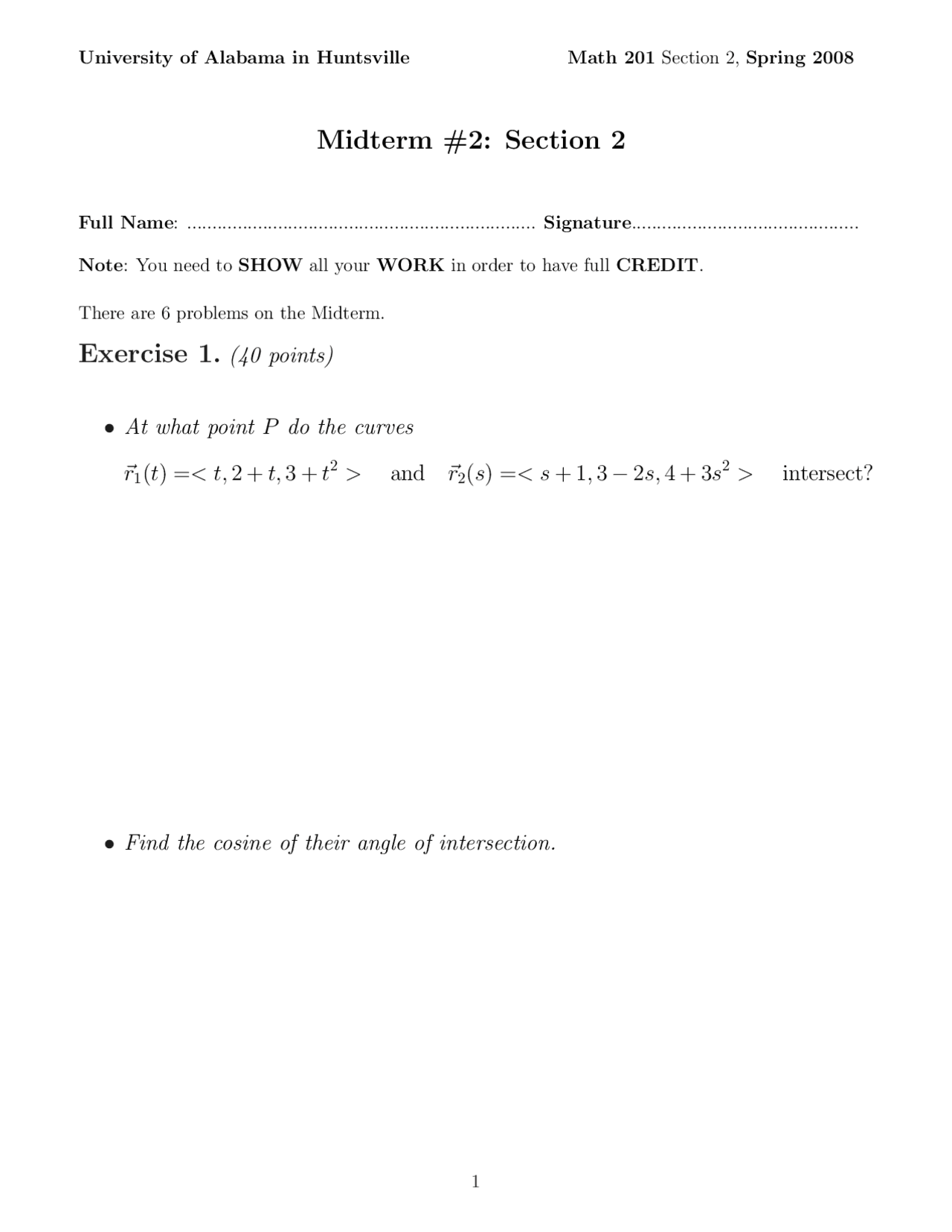7 Exercises On Calculus Midterm 2 Ma 201 Docsity