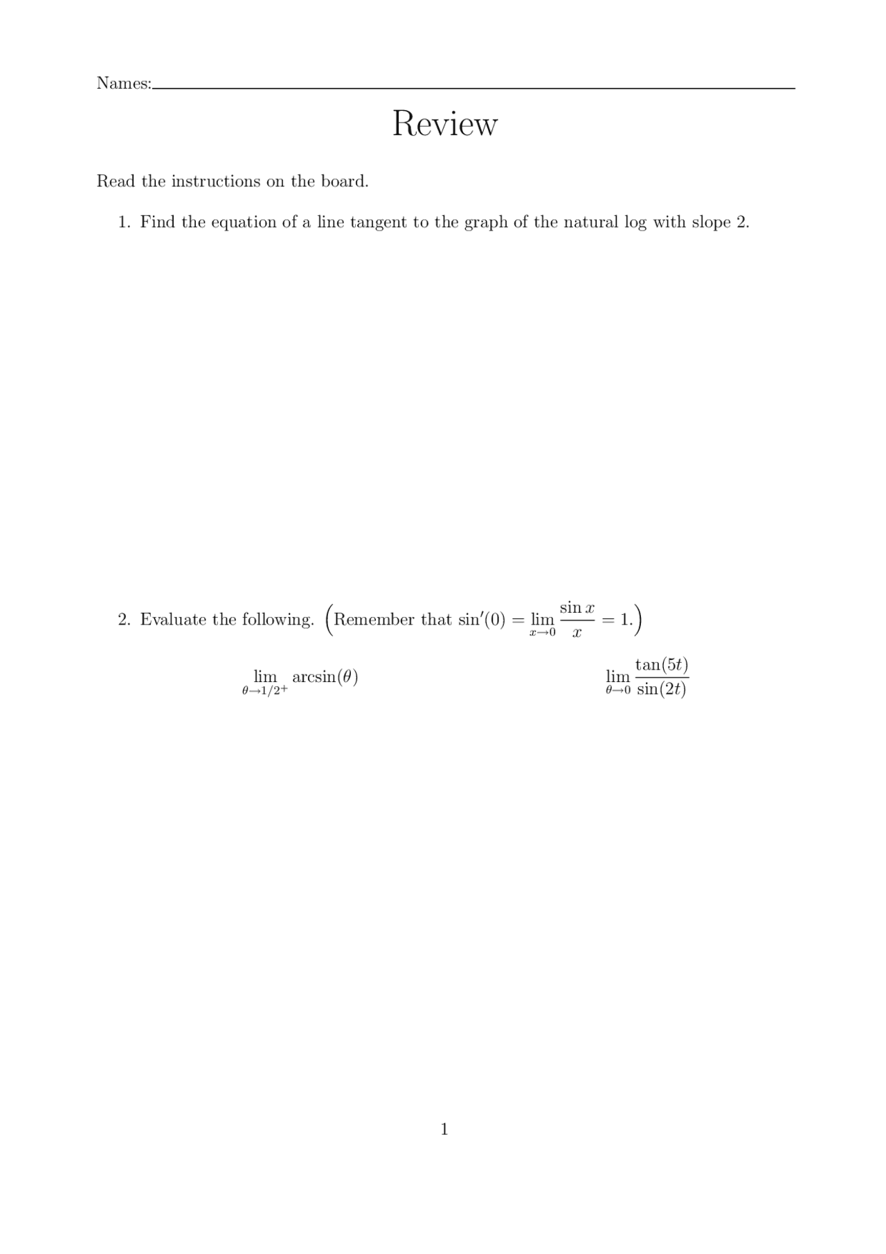 Review Questions On Calculus I For Resolution Math 251 Docsity