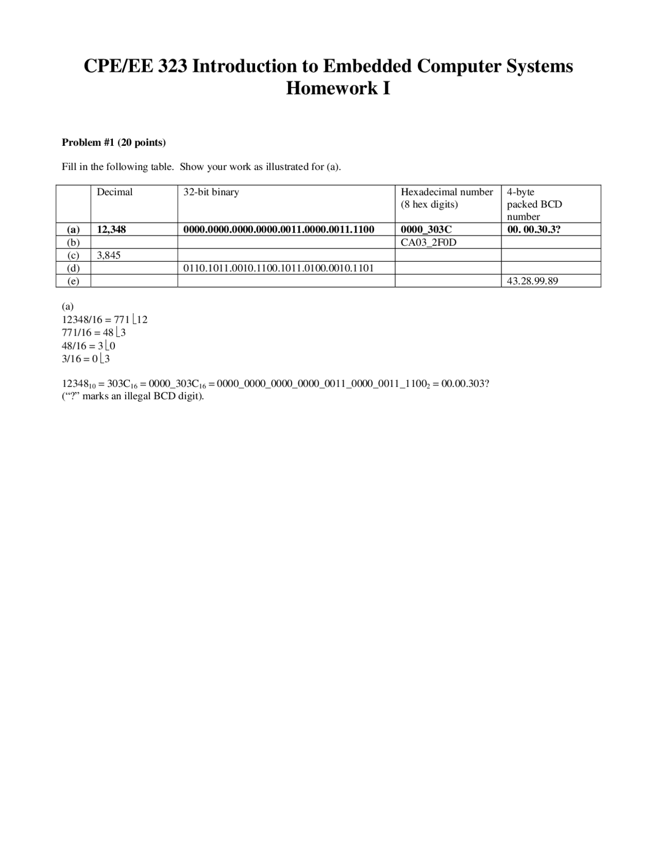 Homework 1 Problems Introduction To Embedded Computer Systems Cpe