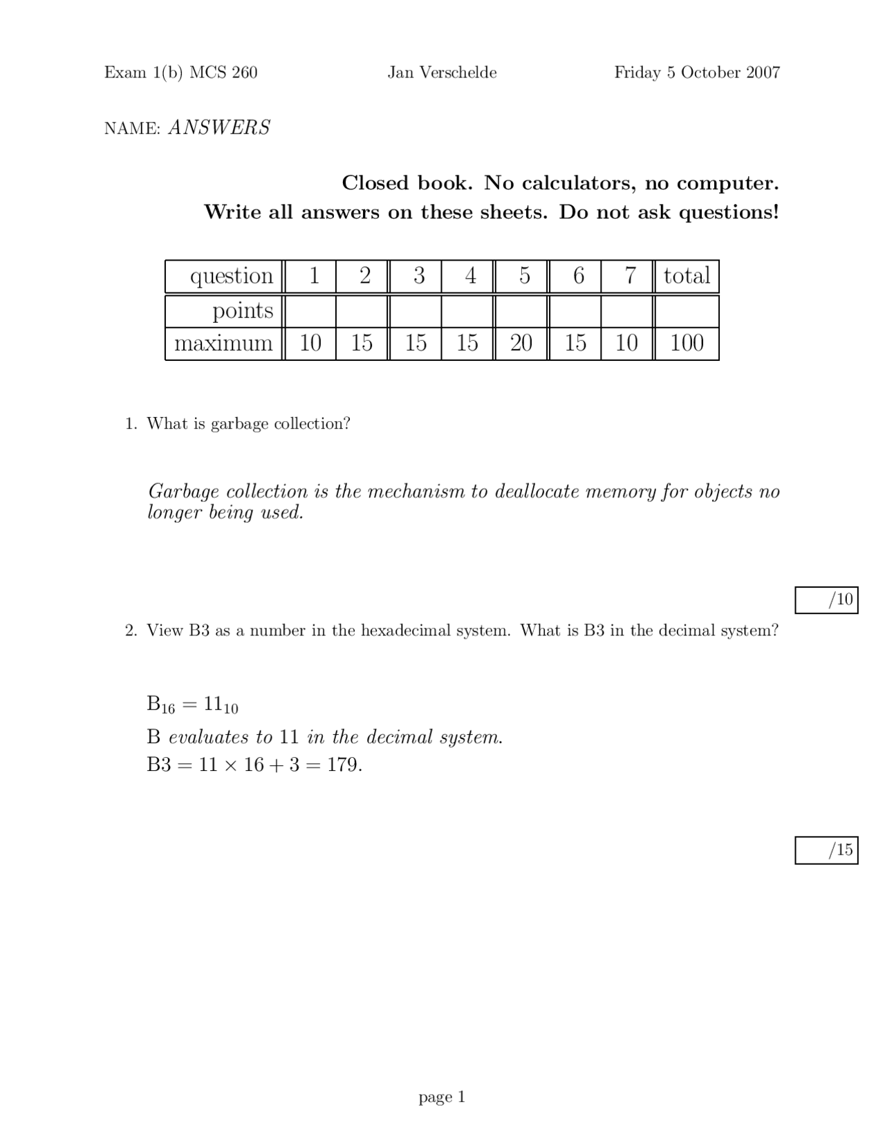 7 Questions Introduction To Computer Science Examination 1 Mcs