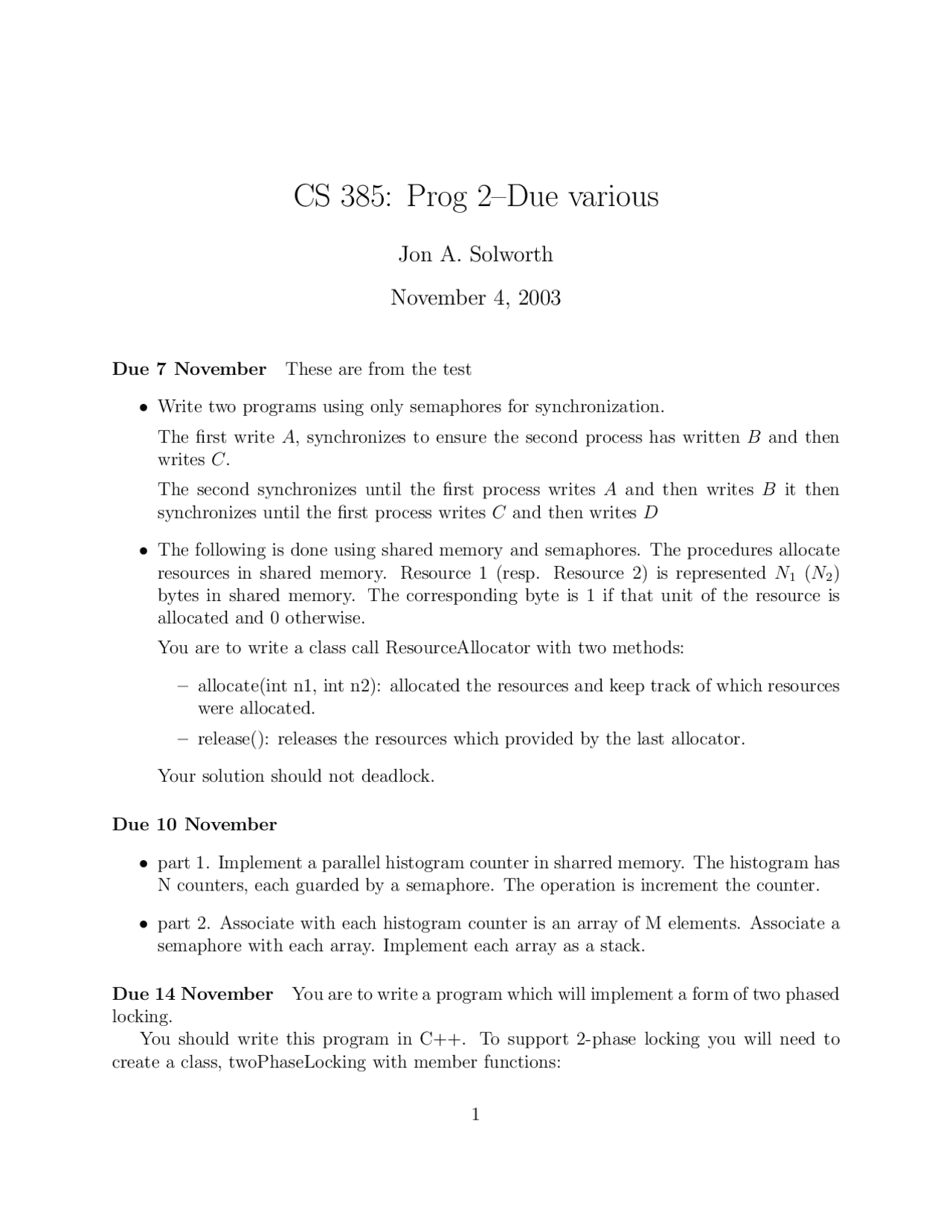 Operating Systems Concepts And Design Program 2 Cs 385 Docsity