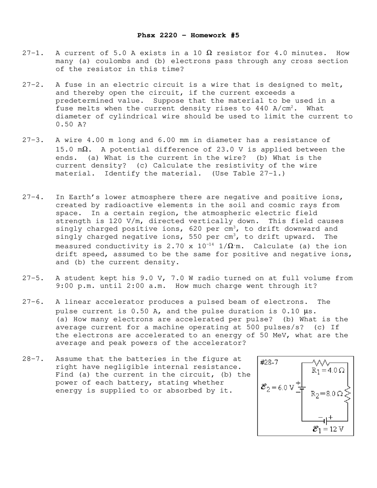 12 Problems On Electric Circuit And Equivalent Resistance Phys 2220