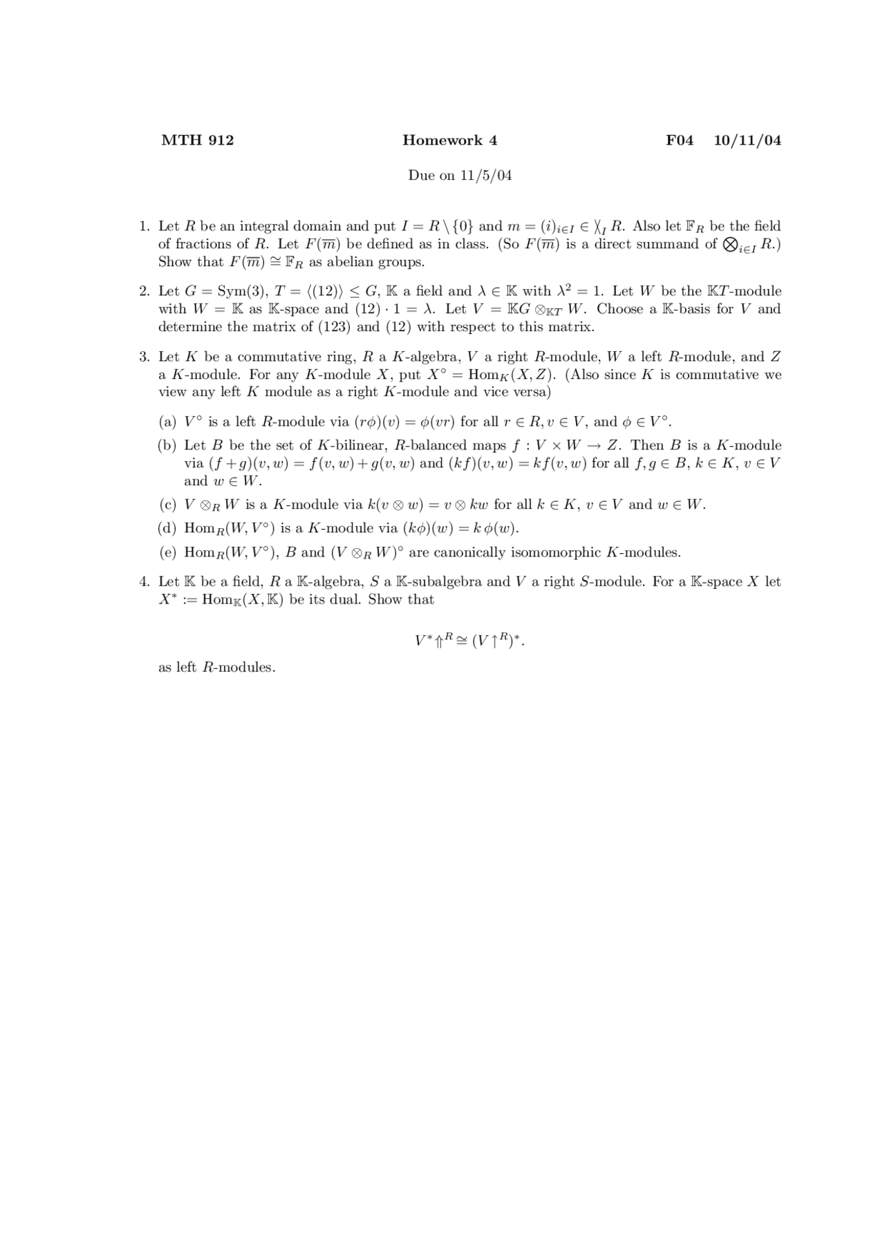 Homework 4 Problems For Group Theory I Mth 912 Docsity