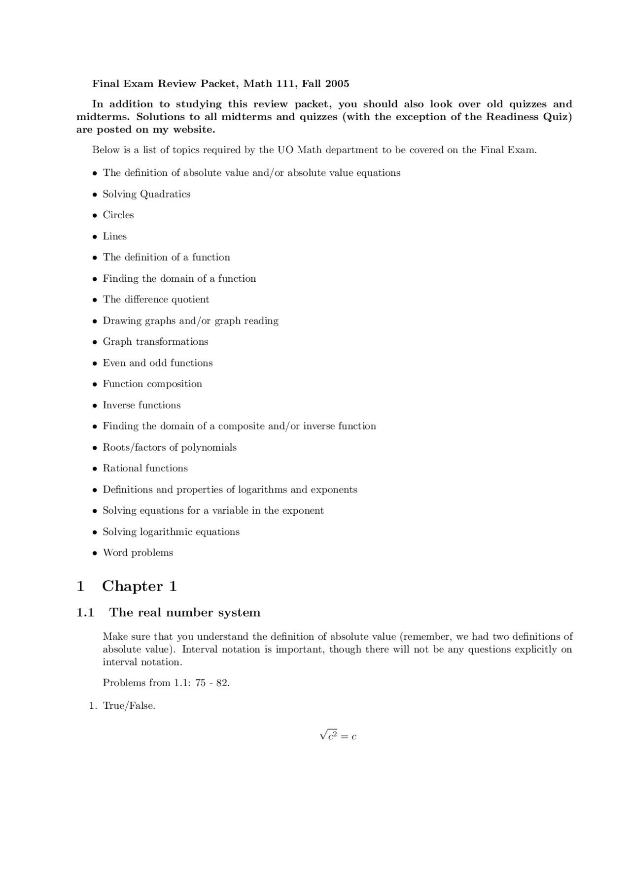 Final Exam Review Packet - College Algebra | MATH 111 | Exams Algebra ...