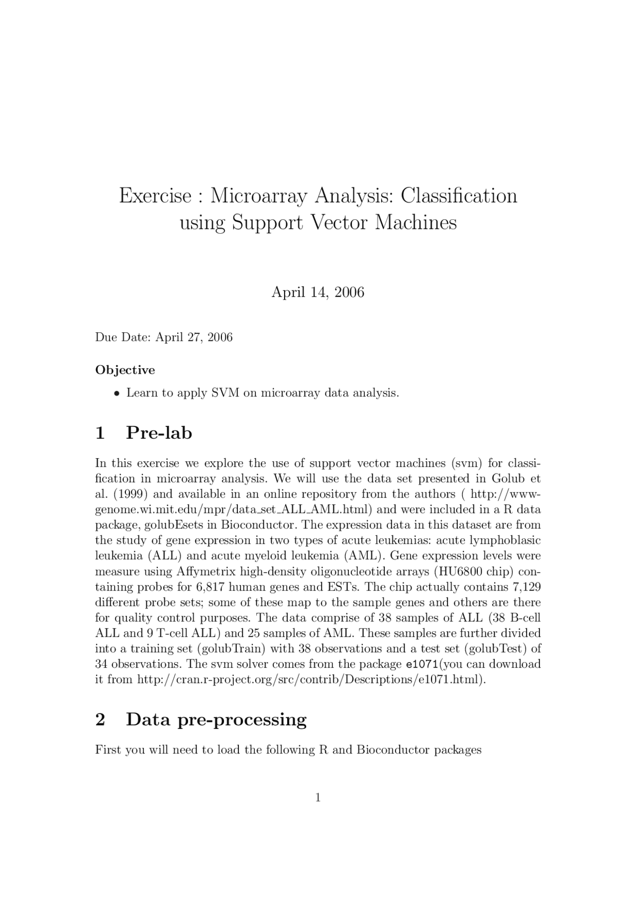 Microarray Analysis: Classification using Support Vector Machines | BIOE 594 - Docsity