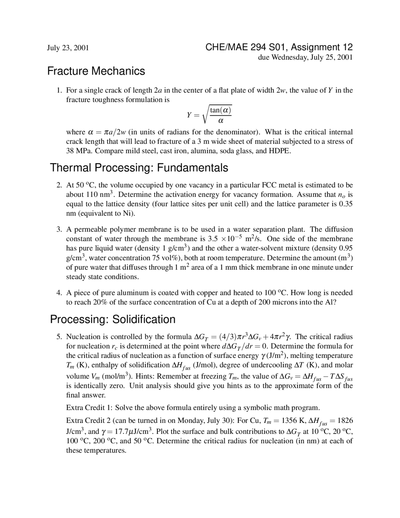 Assignment 12 Problems Nature And Properties Of Materials Fall 2001