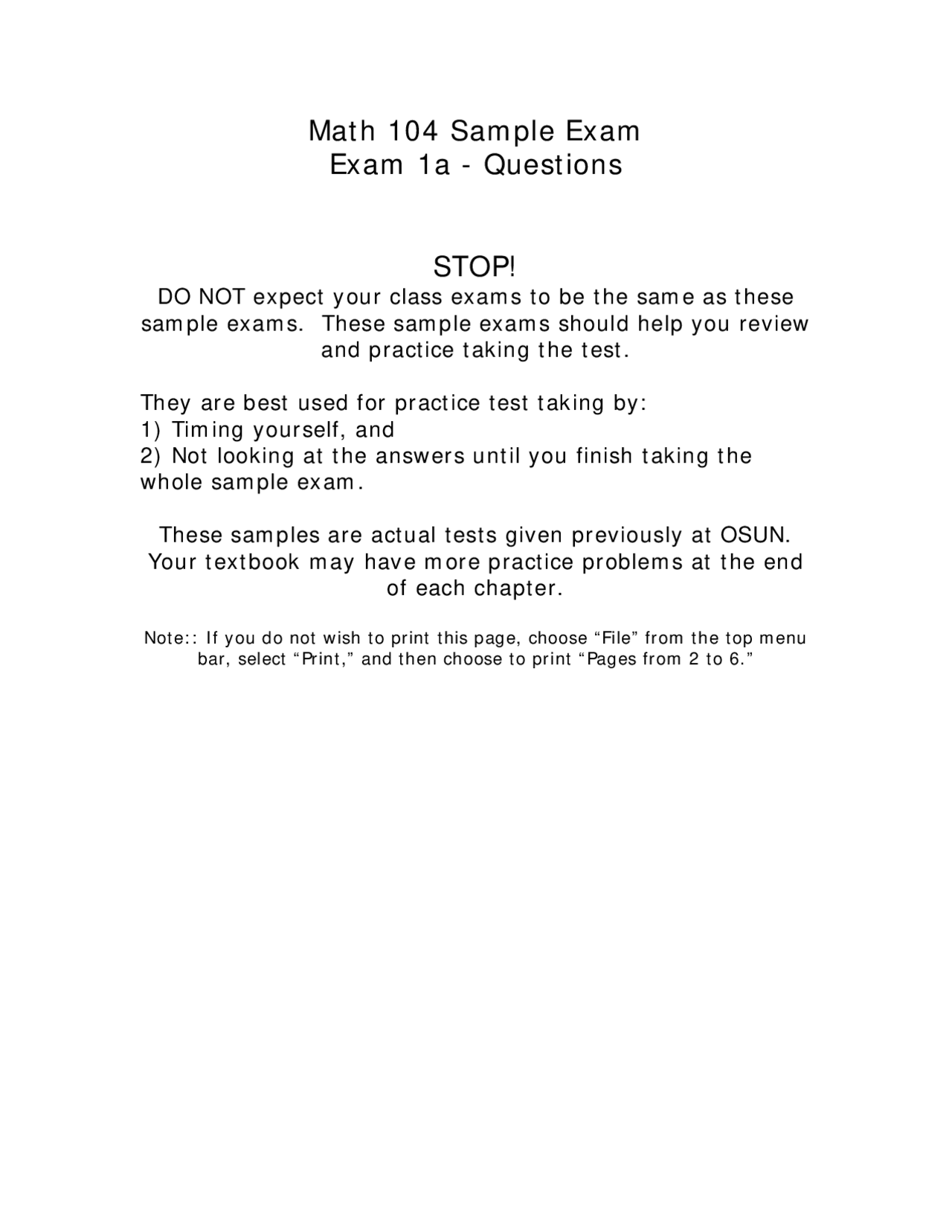 MATH 104 Sample Exam - Test 1 (Form A) from Autumn 2003 | Exams ...